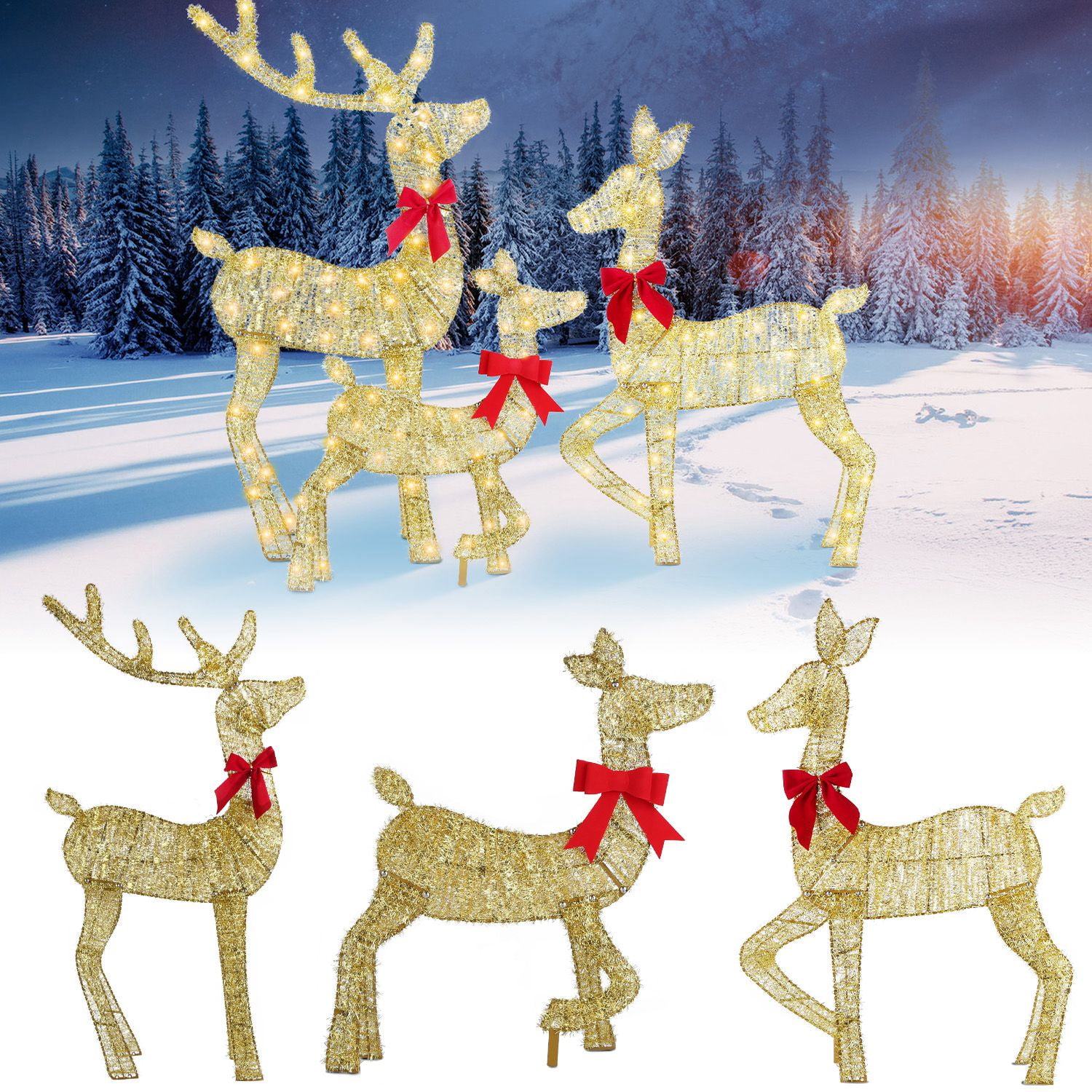 Zorpupoa 3Pcs 2D Lighted Christmas Reindeer Family Set, Lighted Buck ...