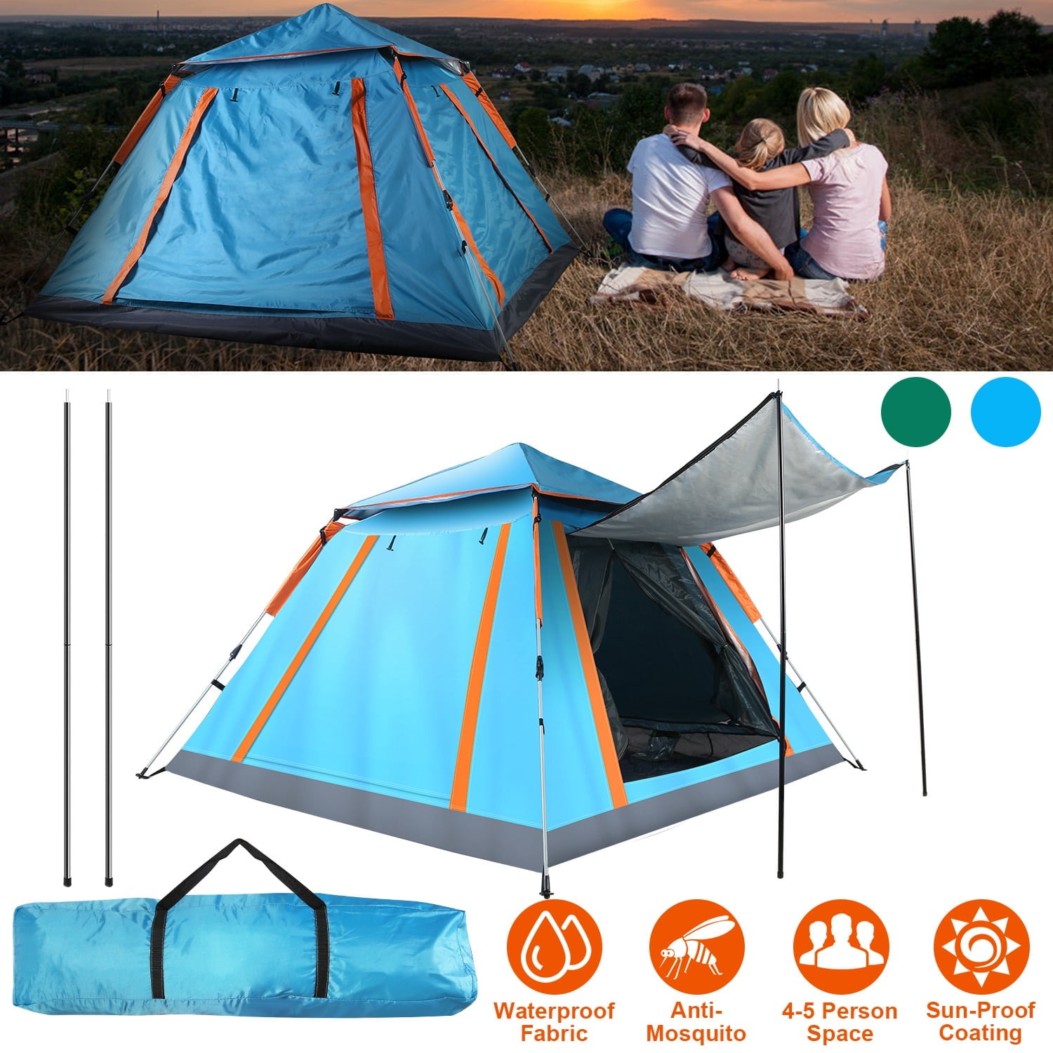Zorpupoa 4-5 Person Family Camping Tent, Easy Setup Waterproof Summer ...