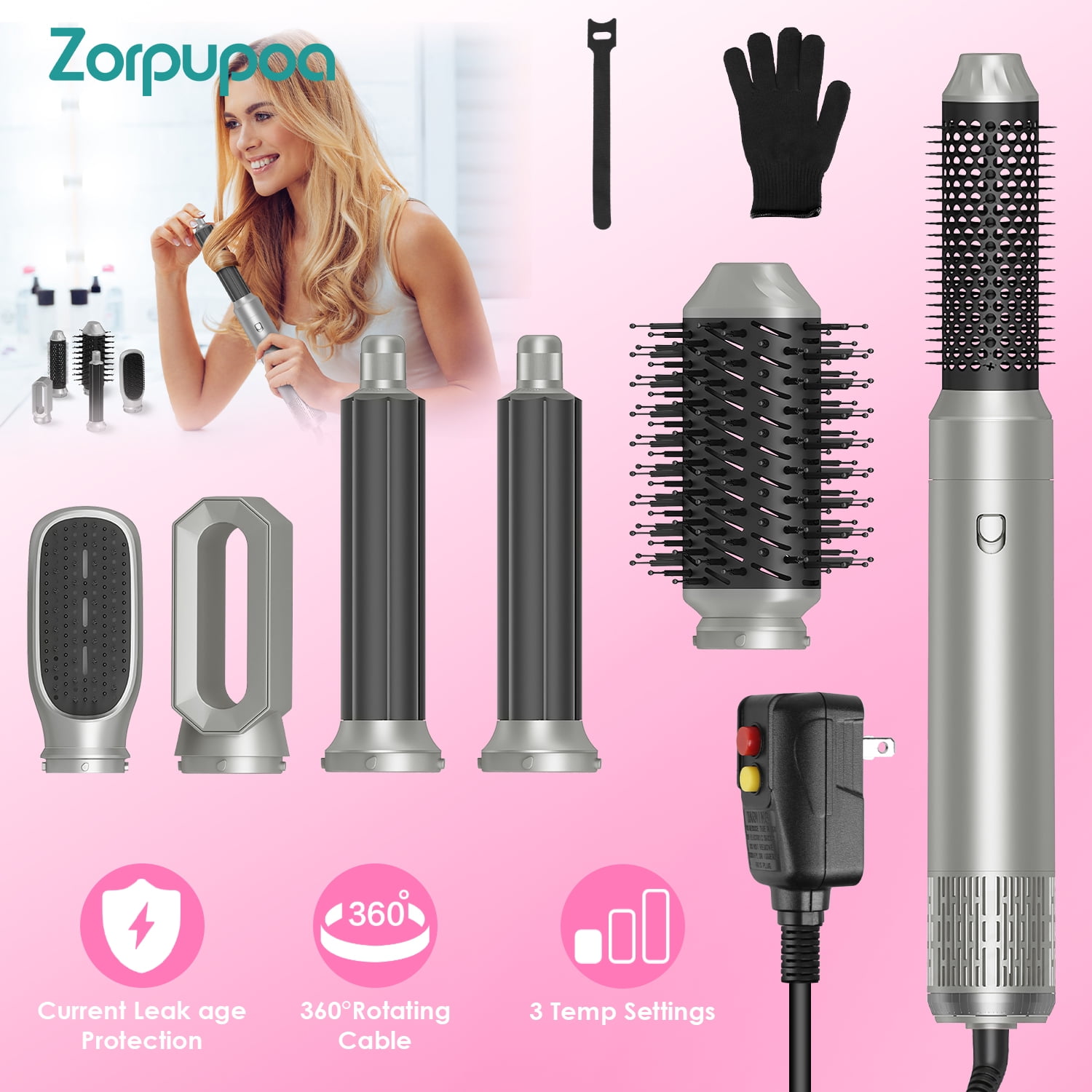 Zorpupoa 6 In 1 Hot Air Styler Volumizer Straightener for Women Curler ...