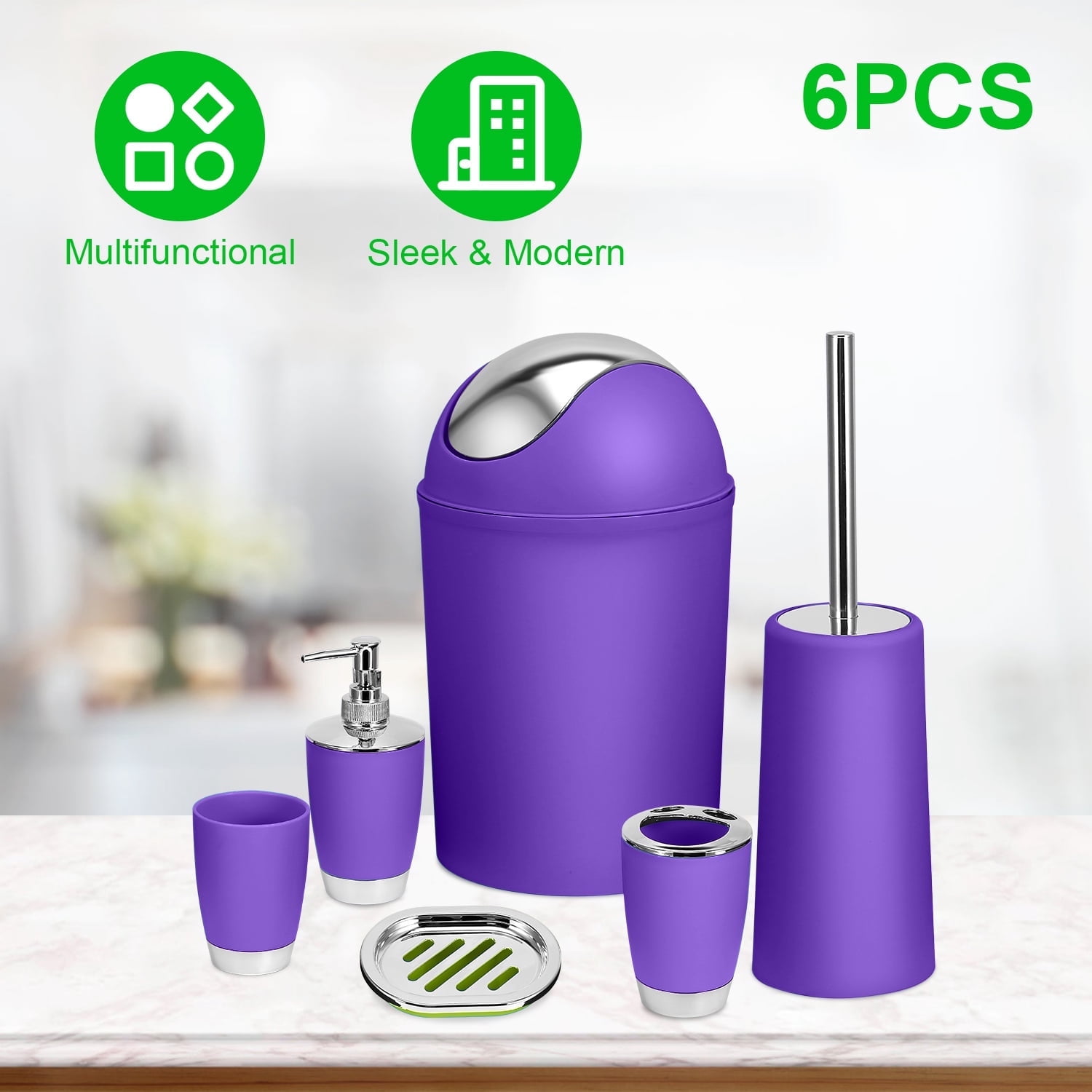 Zorpupoa 6Pcs Bathroom Accessories Set, Plastic Complete Bathroom Sets ...