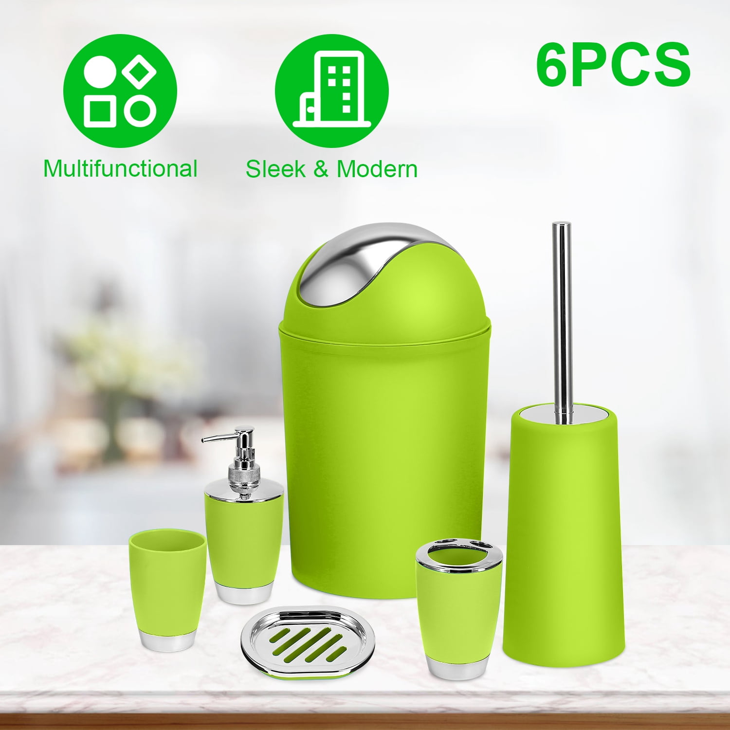 Zorpupoa 6Pcs Bathroom Accessories Set, Plastic Complete Bathroom Sets ...