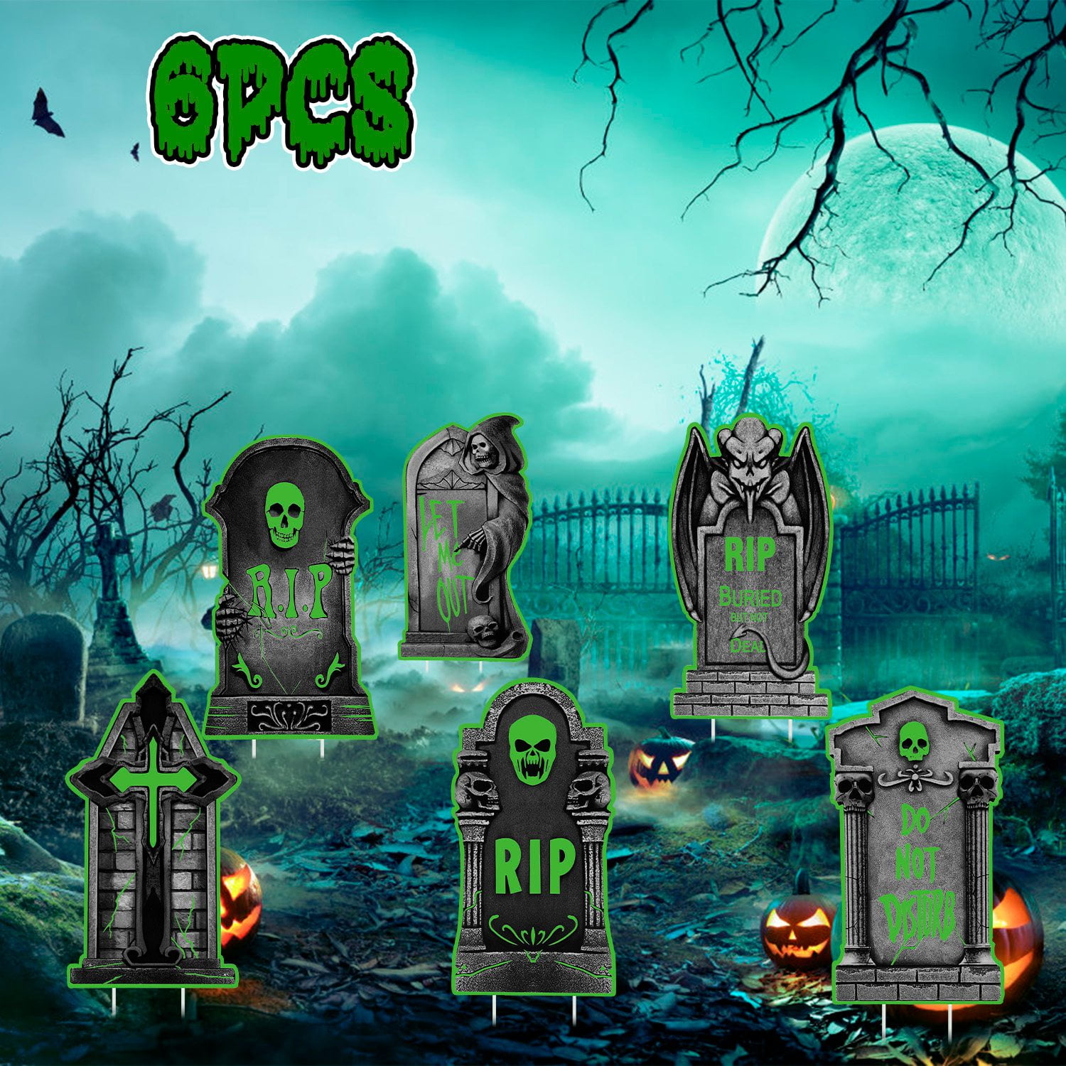 Zorpupoa 6Pcs Halloween Tombstone Yard Sign Decorations Outdoor ...