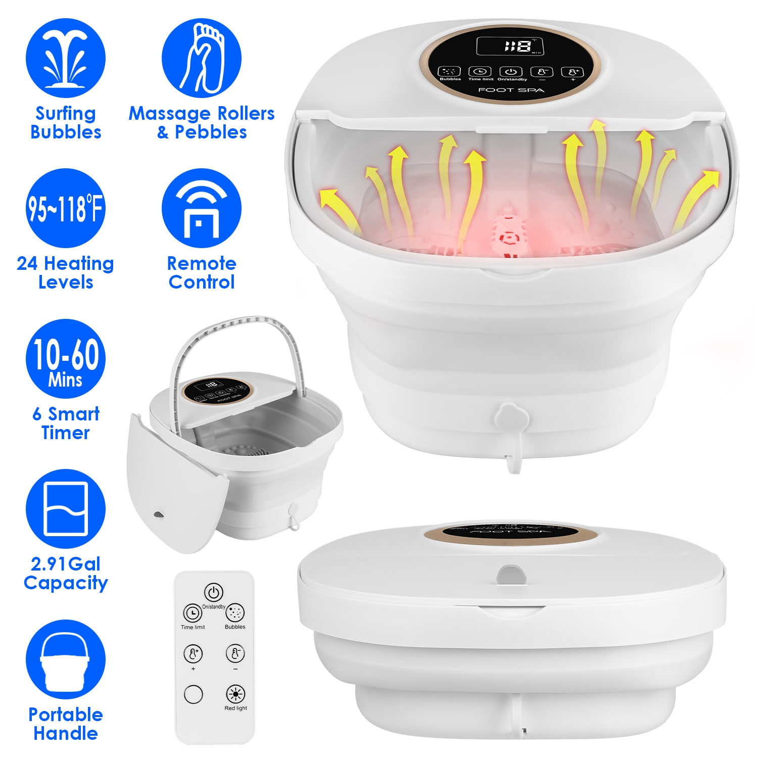 Zorpupoa Collapsible Foot Spa Massager Electric Foot Soaker Tub with ...