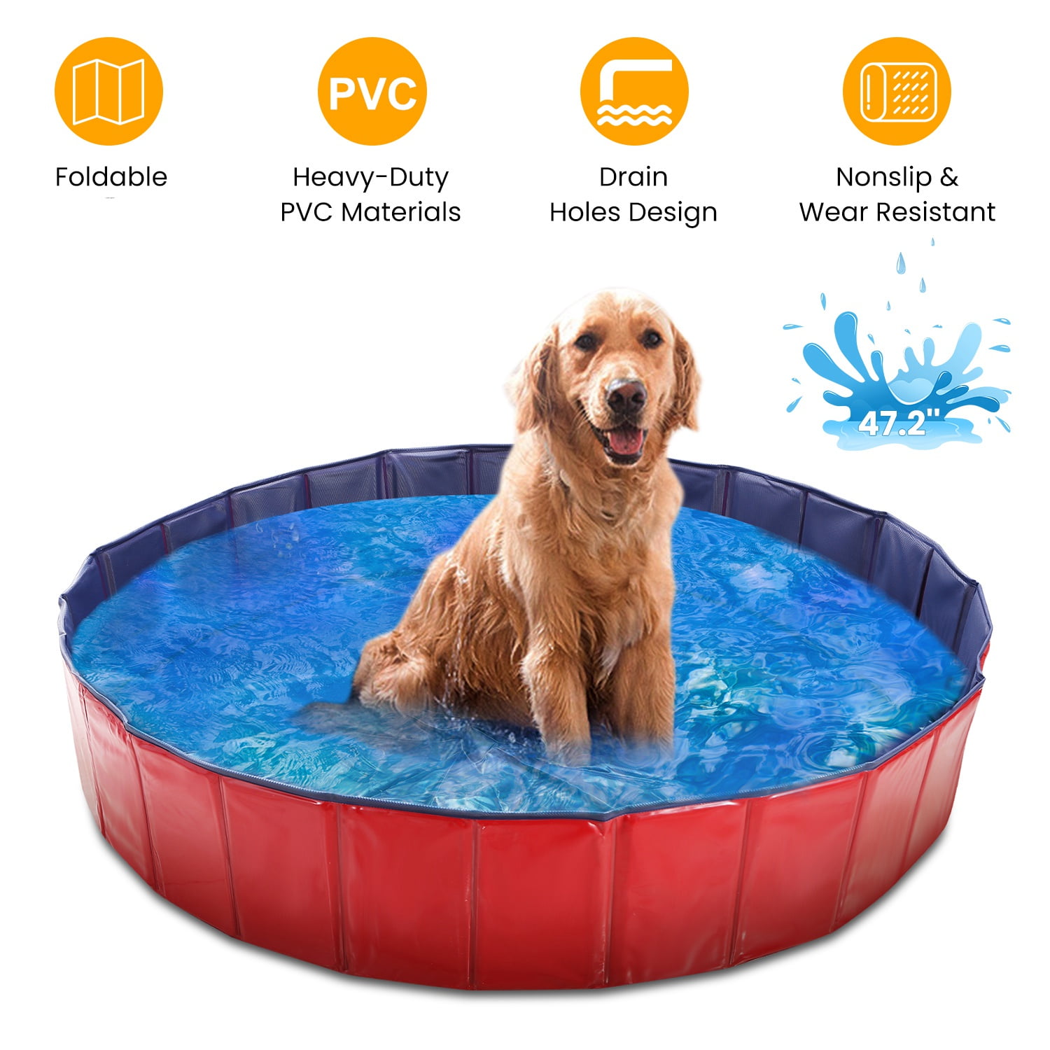 Zorpupoa Foldable Dog Pool, 47.2in Heavy-Duty PVC Kids Swimming Pool ...