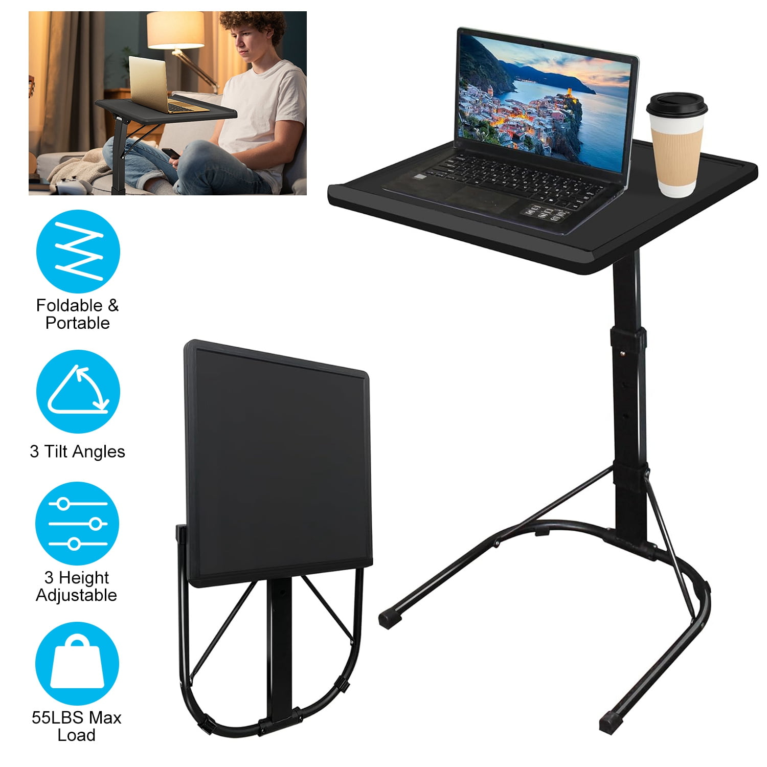 Zorpupoa Adjustable TV Tray Table, Portable Folding Laptop Desk, 3 ...