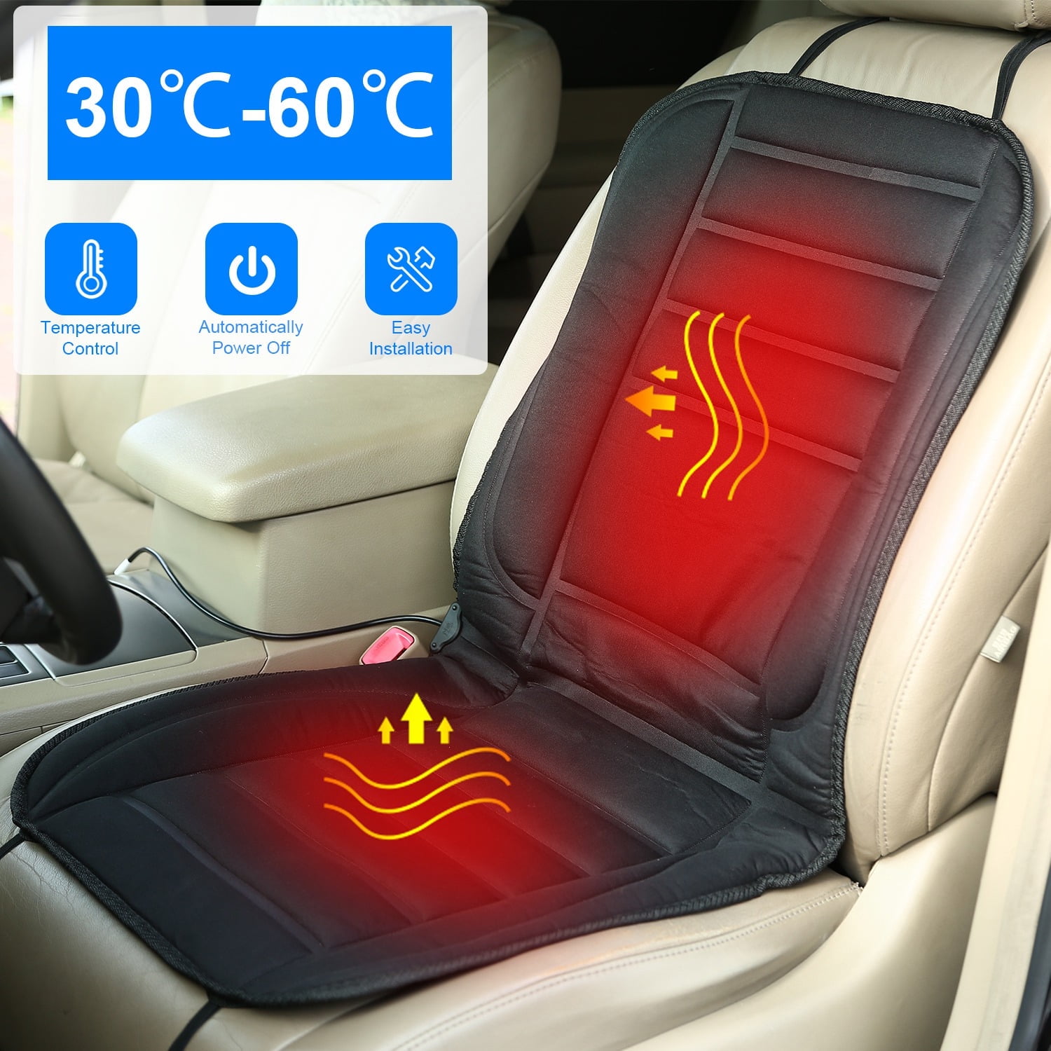 Zorpupoa Heated Car Seat Cushion, 18.5x16.9x20.8in 12V Universal Auto ...
