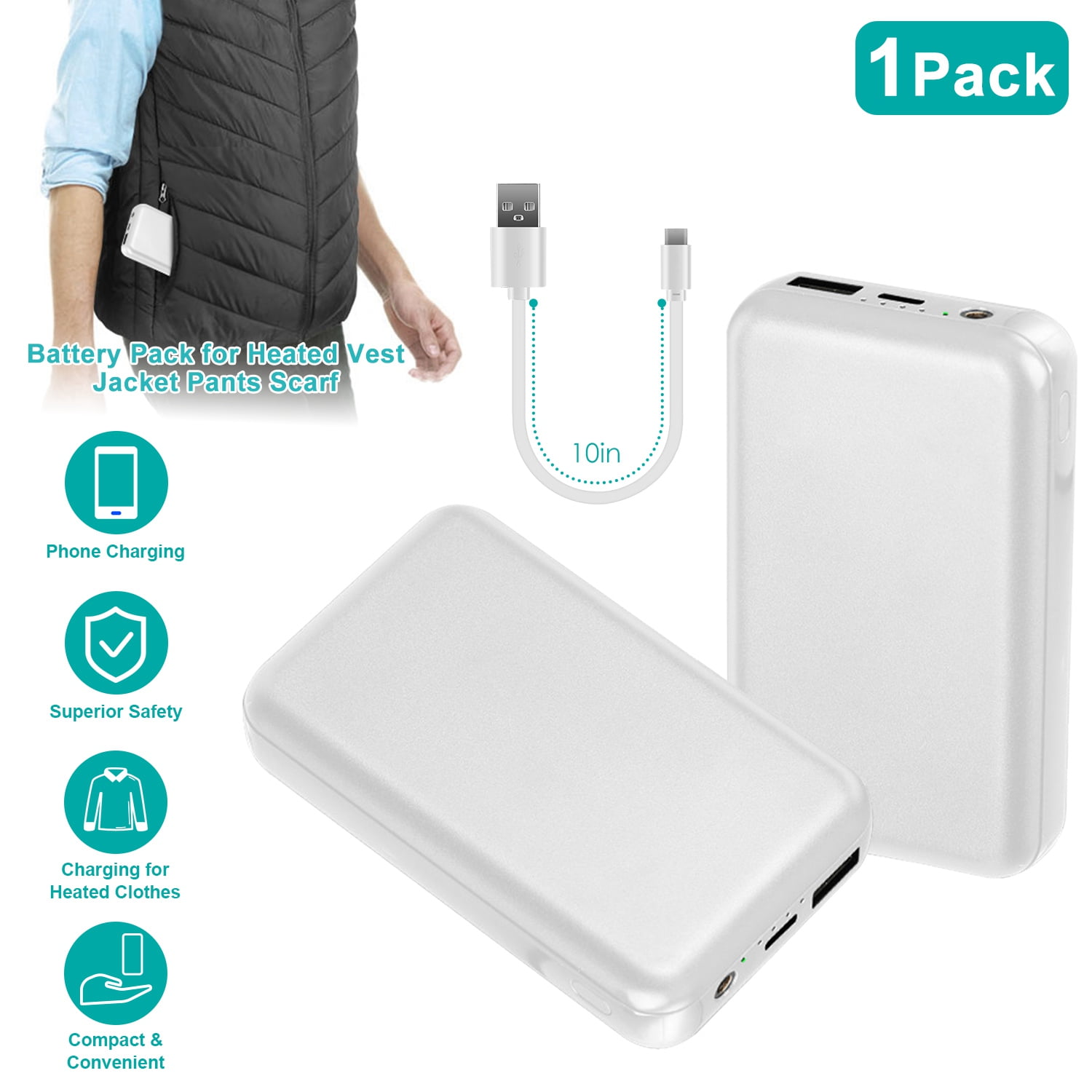 Zorpupoa Heated Vest Power Bank, 10000mAh Portable Charger Battery Pack ...
