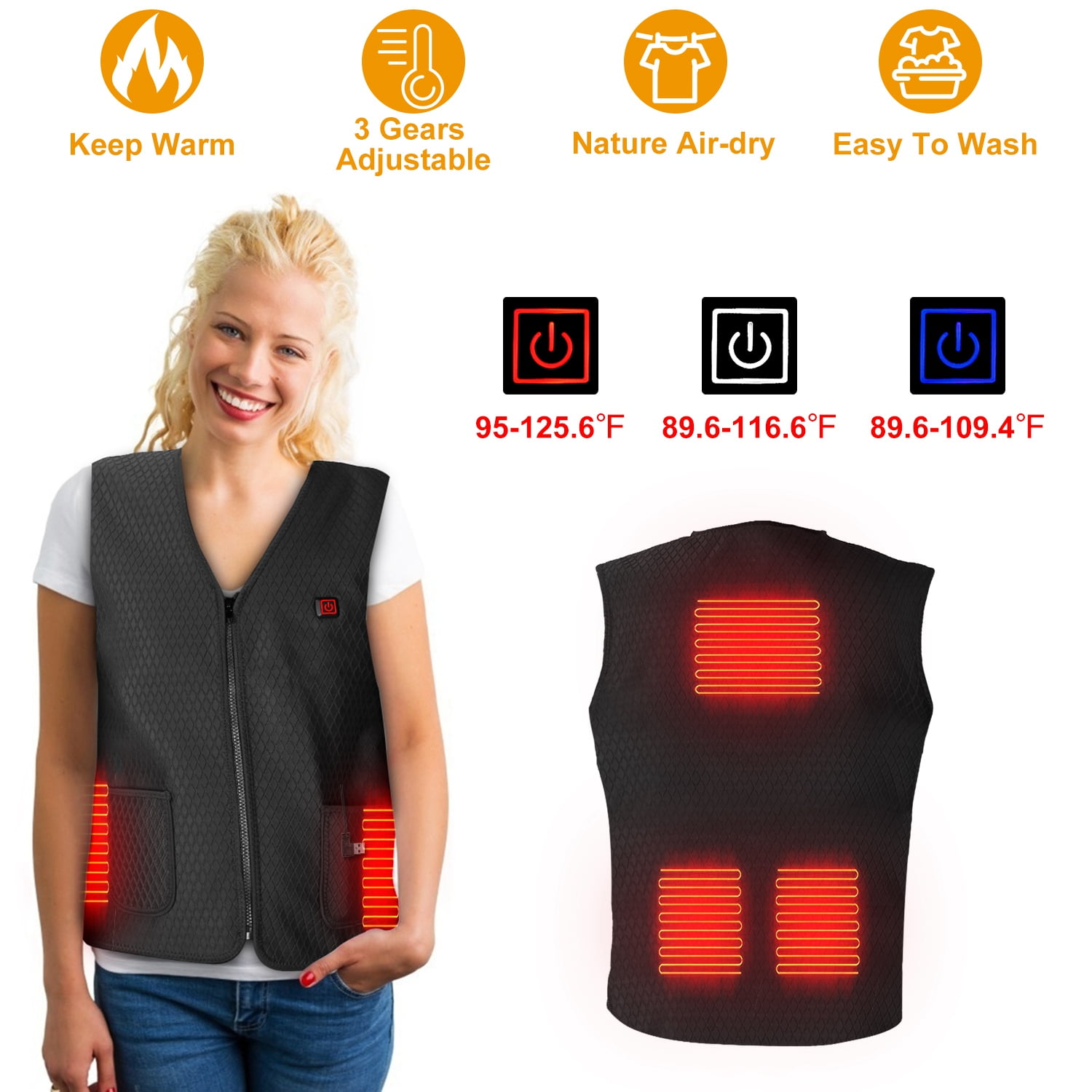 Zorpupoa Heated Vest for Men Women, 5 Heating Zones, 3 Adjustable ...