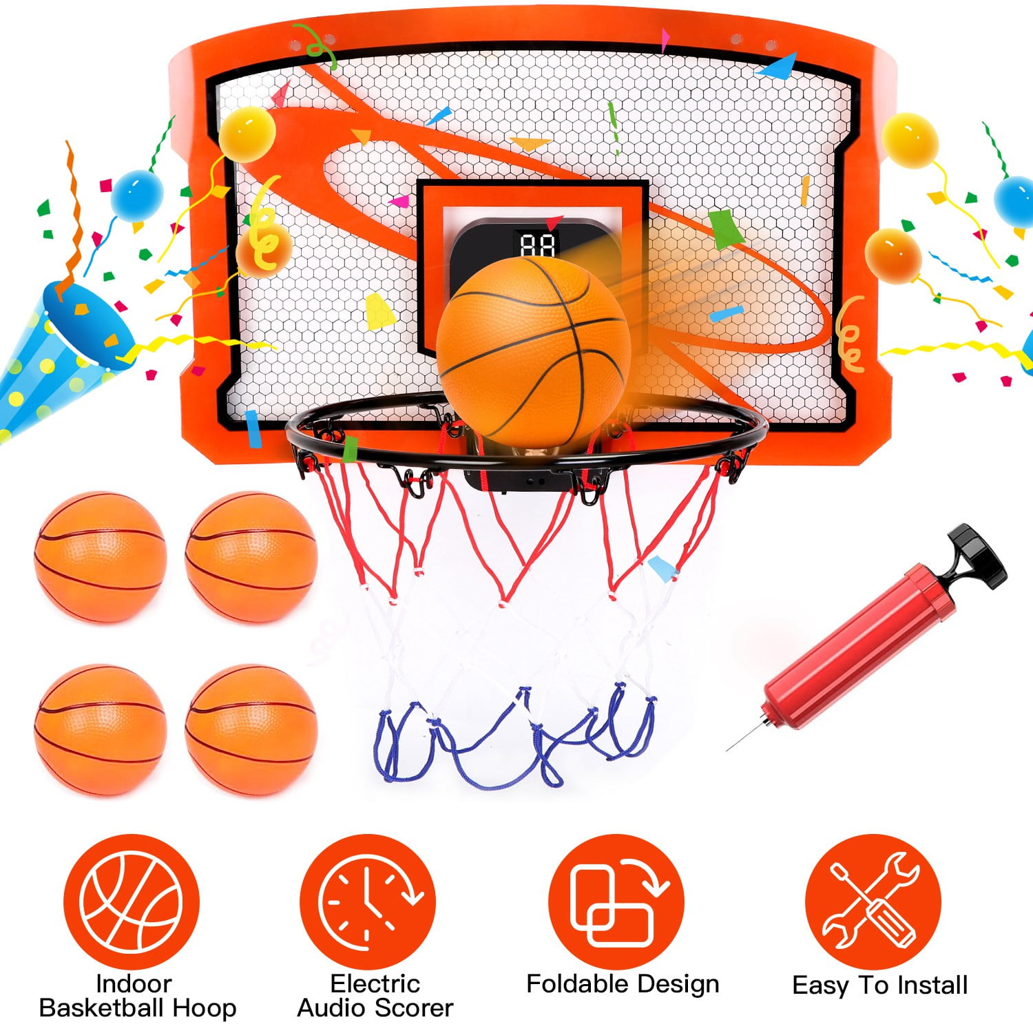 Zorpupoa Indoor Mini Basketball Hoop Set with 4 Balls for Kids and ...