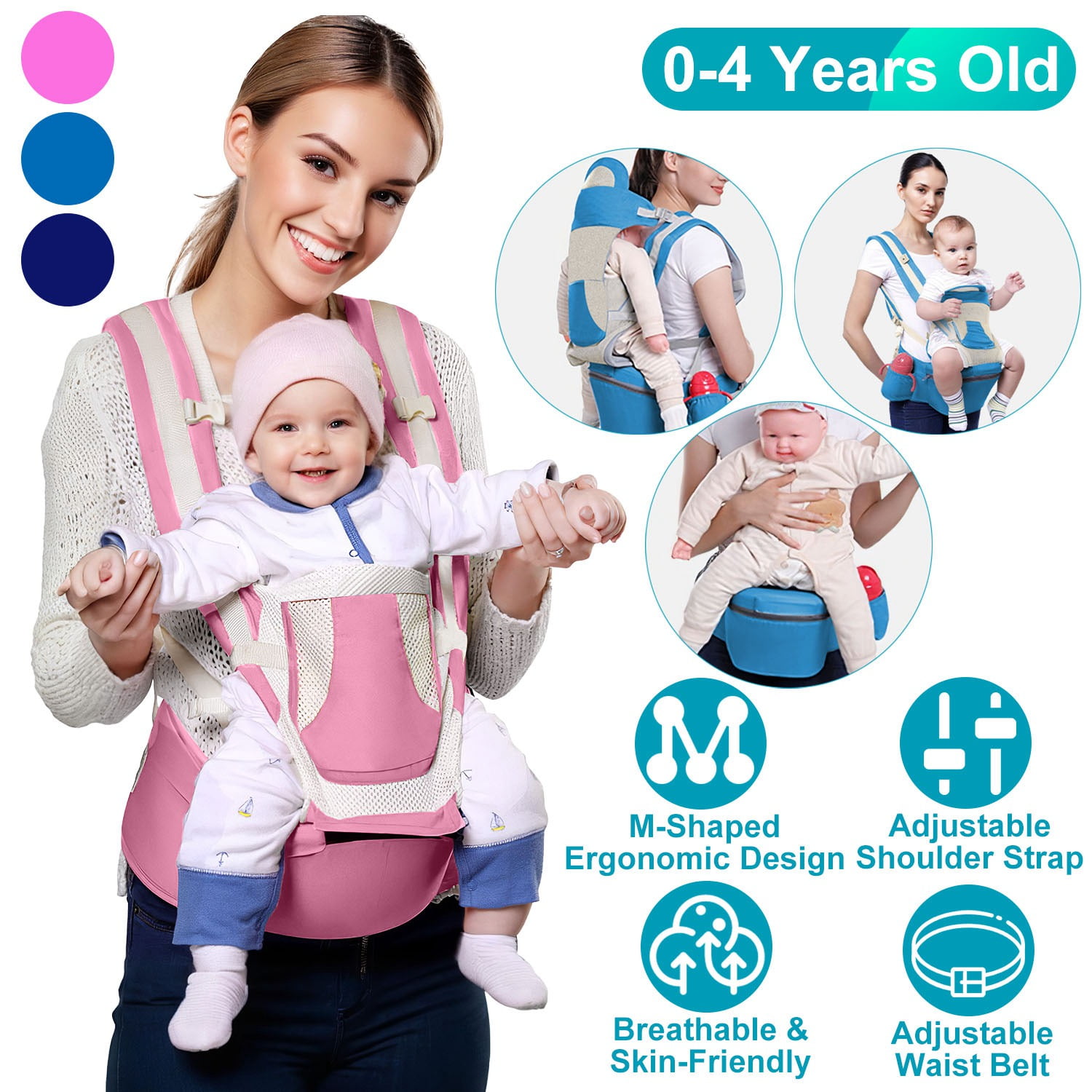 Zorpupoa Kid Carrier with Hip Seat, Ergonomic Adjustable Infant Carrier ...