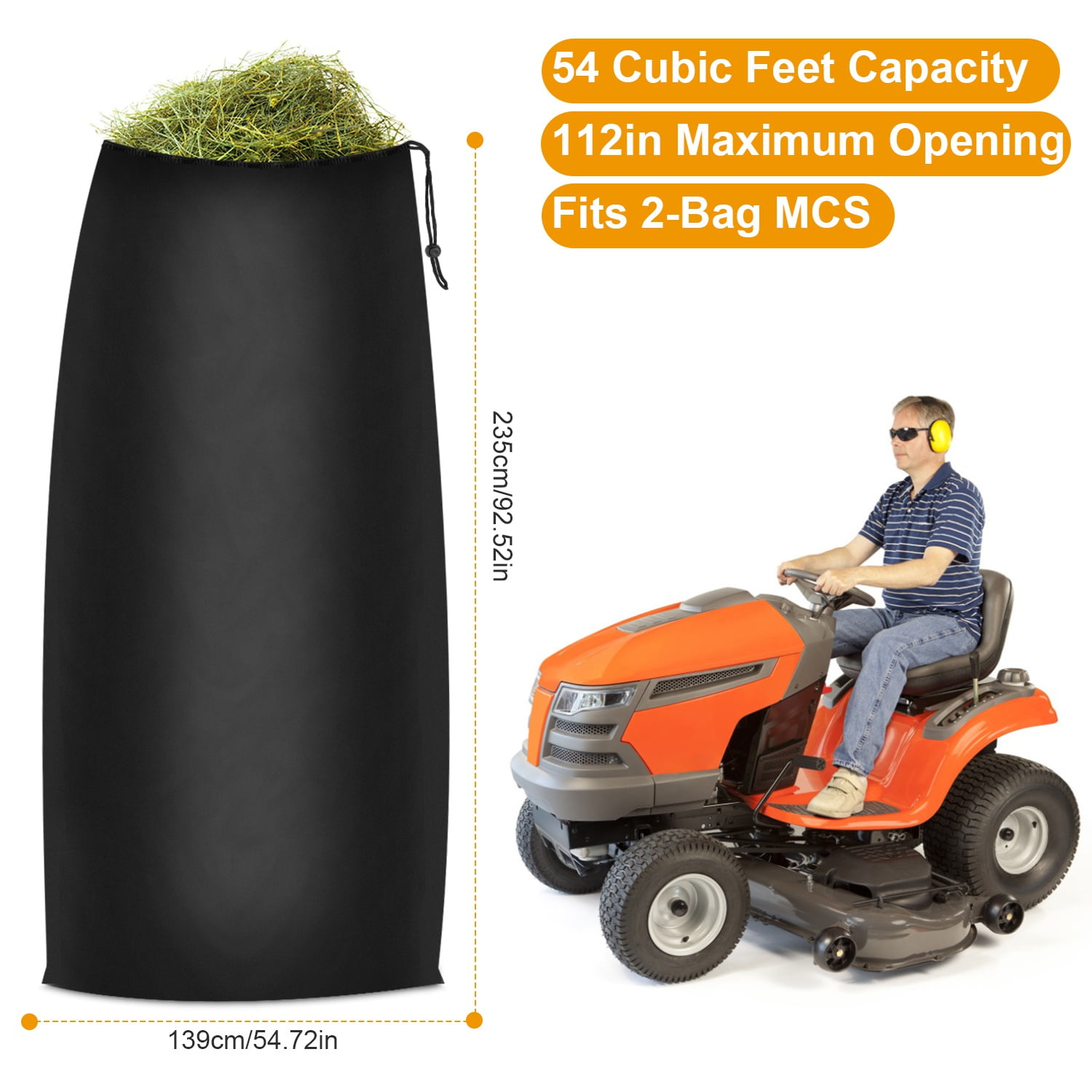 Zorpupoa Outdoor Lawn Tractor Leaf Bag, 54 Cubic Feet Standard Mower ...