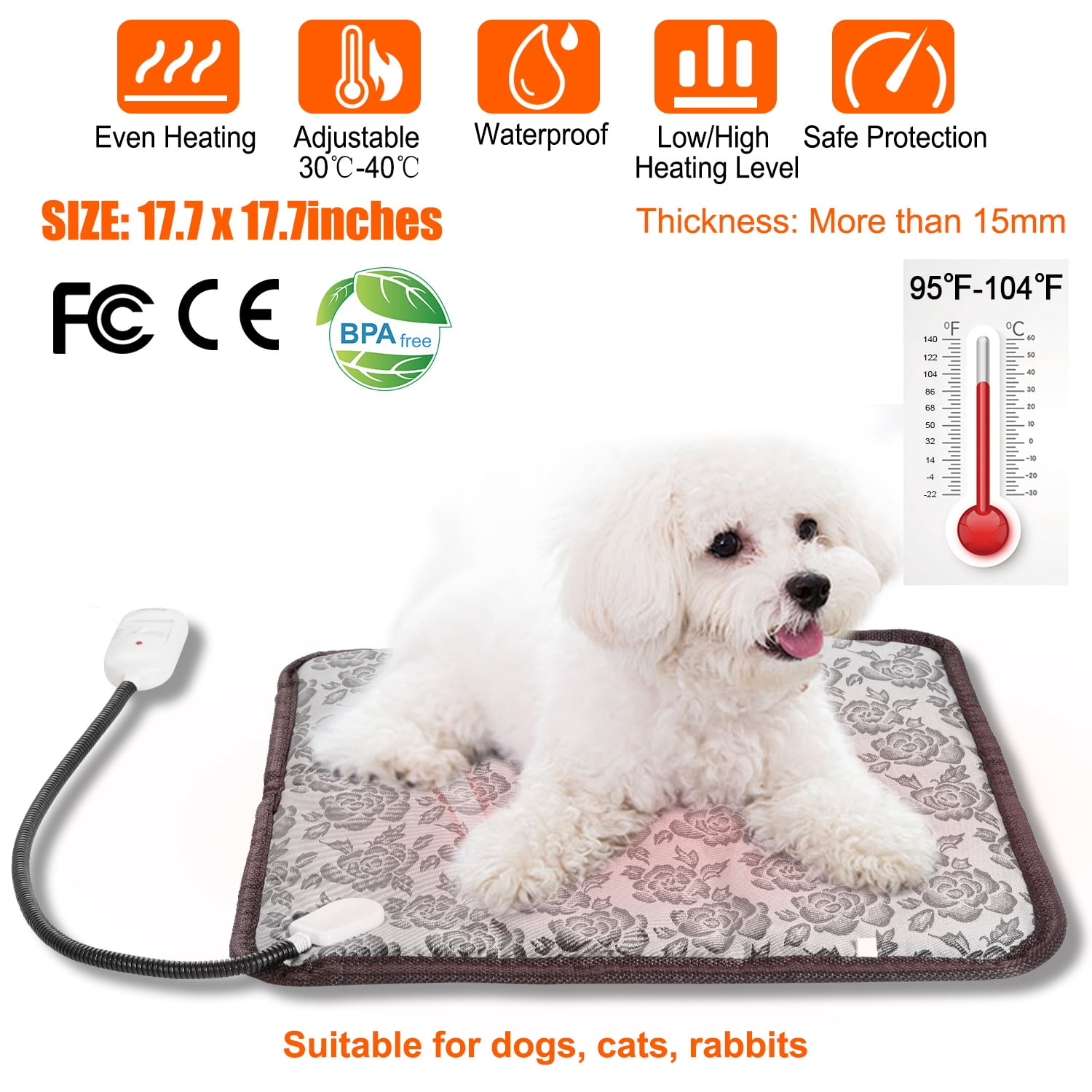 Zorpupoa Pet Heating Pad, 17.7x17.7x0.6in Indoor Dog Cat Heating Pad ...