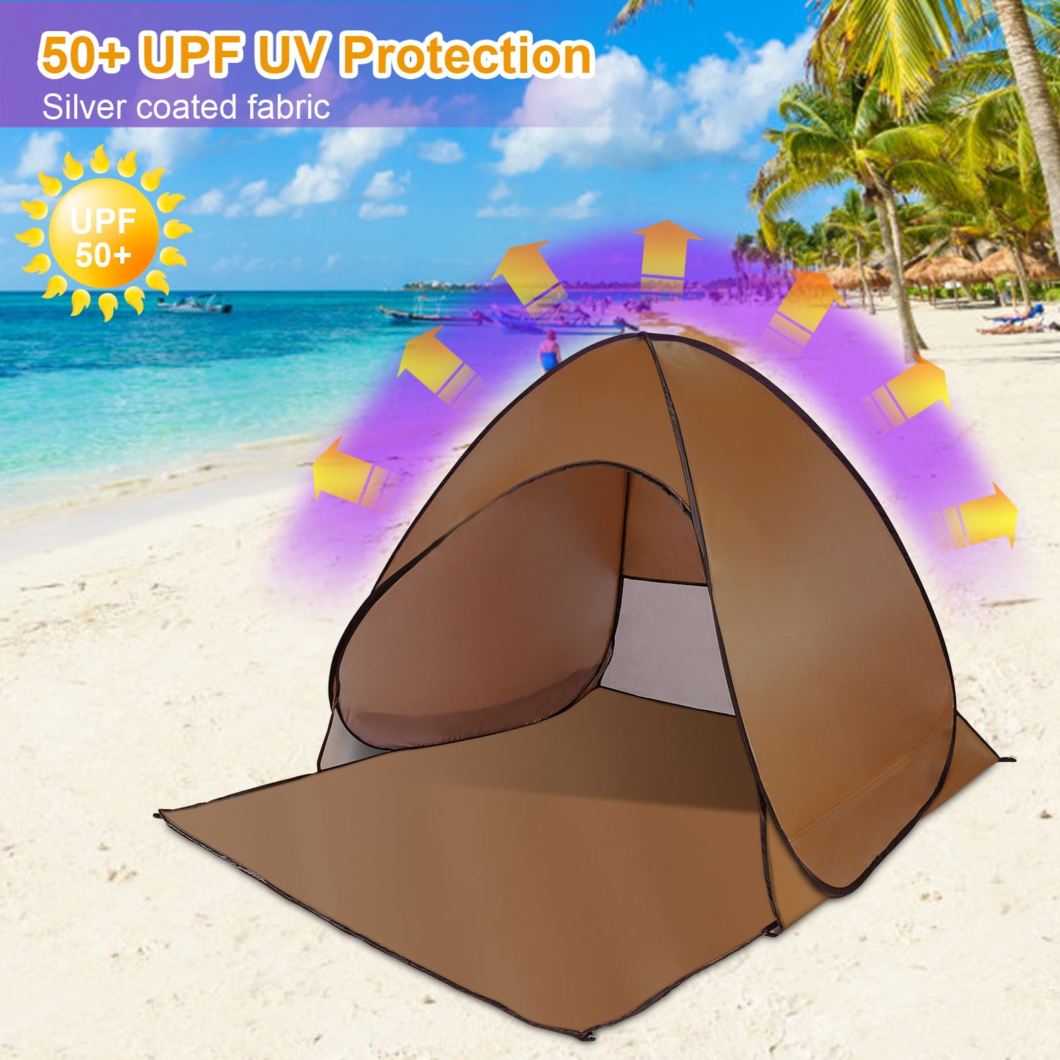 Zorpupoa Portable Beach Tent, 5.4x4.9x3.6ft Pop up Tent 50+ UPF UV Protection Waterproof for ...