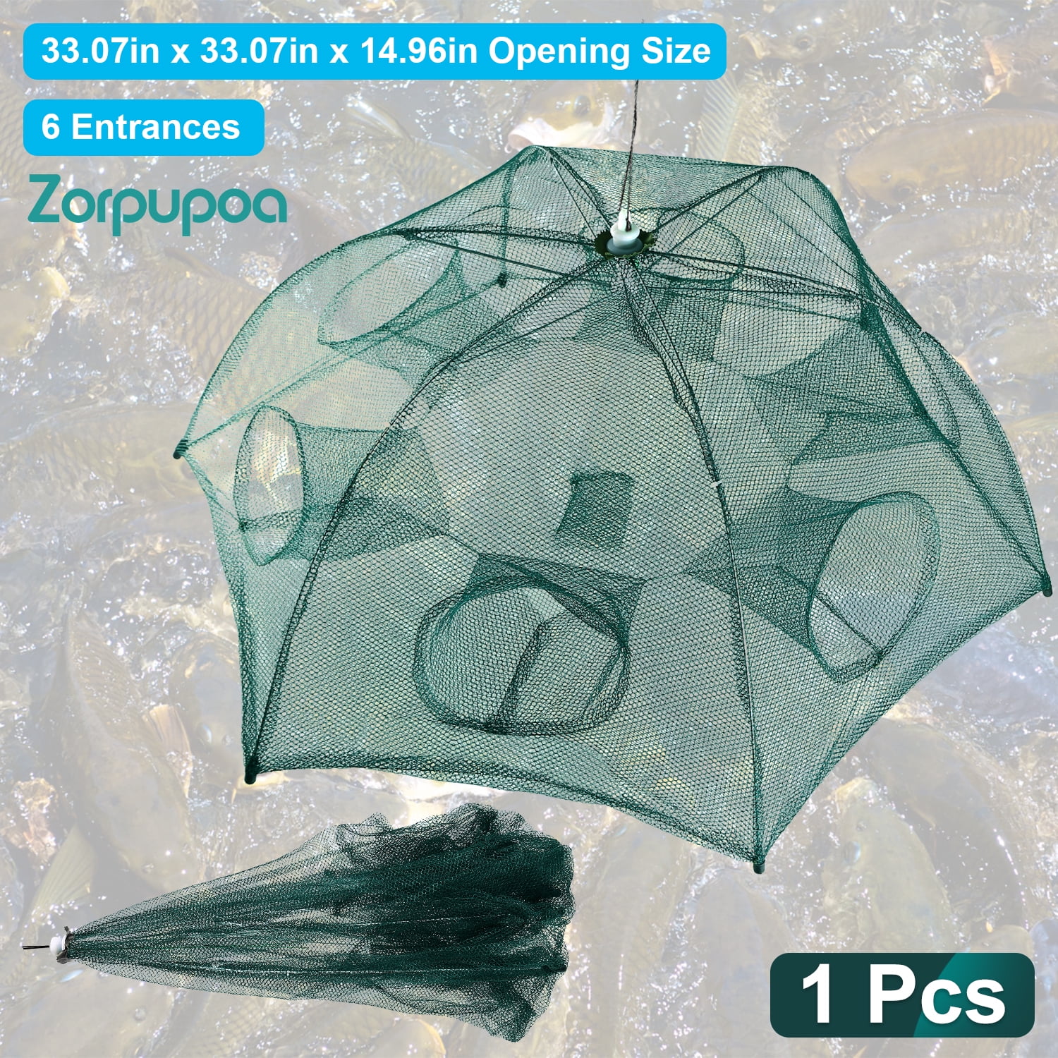 Zorpupoa Portable Folded Fishing Trap Net 6 Sides 6 Holes Automatic Mesh Crab Shrimp Minnow ...