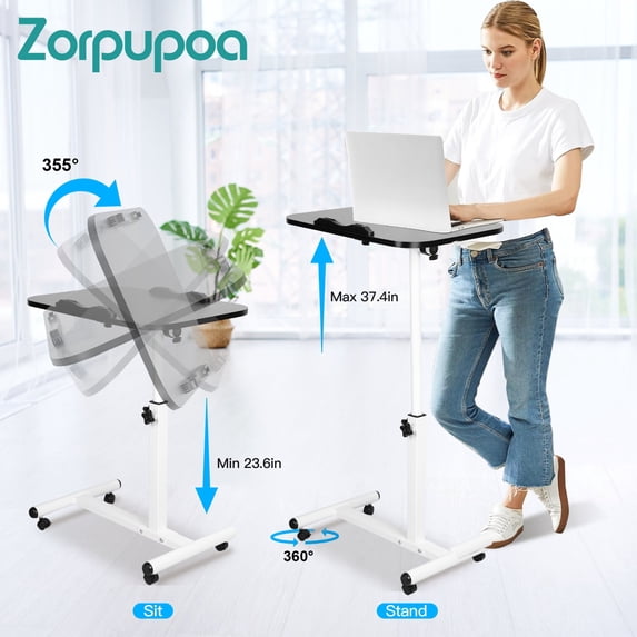 Zorpupoa Iron Portable Rolling Laptop Table, Overbed Table with Wheels ...