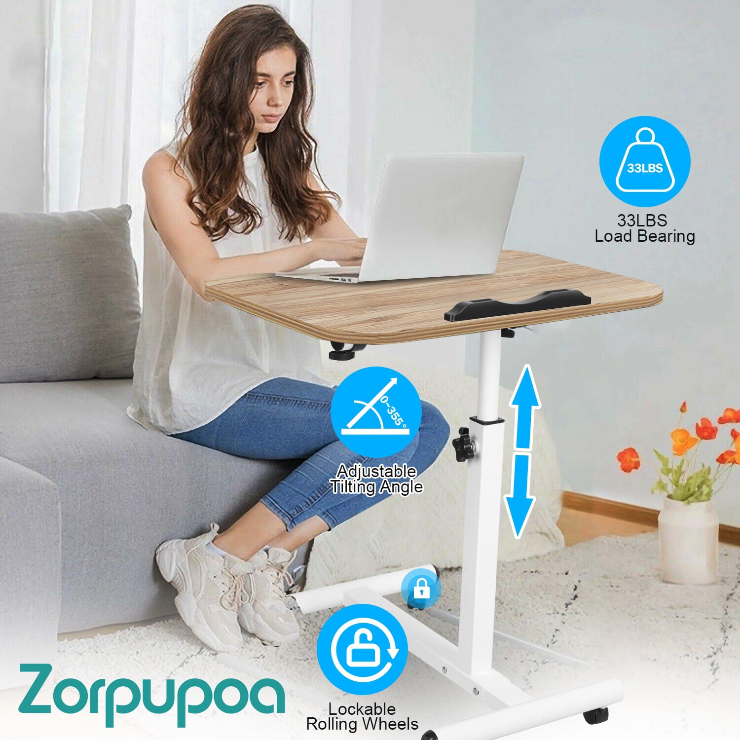 Zorpupoa Iron Portable Rolling Laptop Table, Overbed Table with Wheels ...