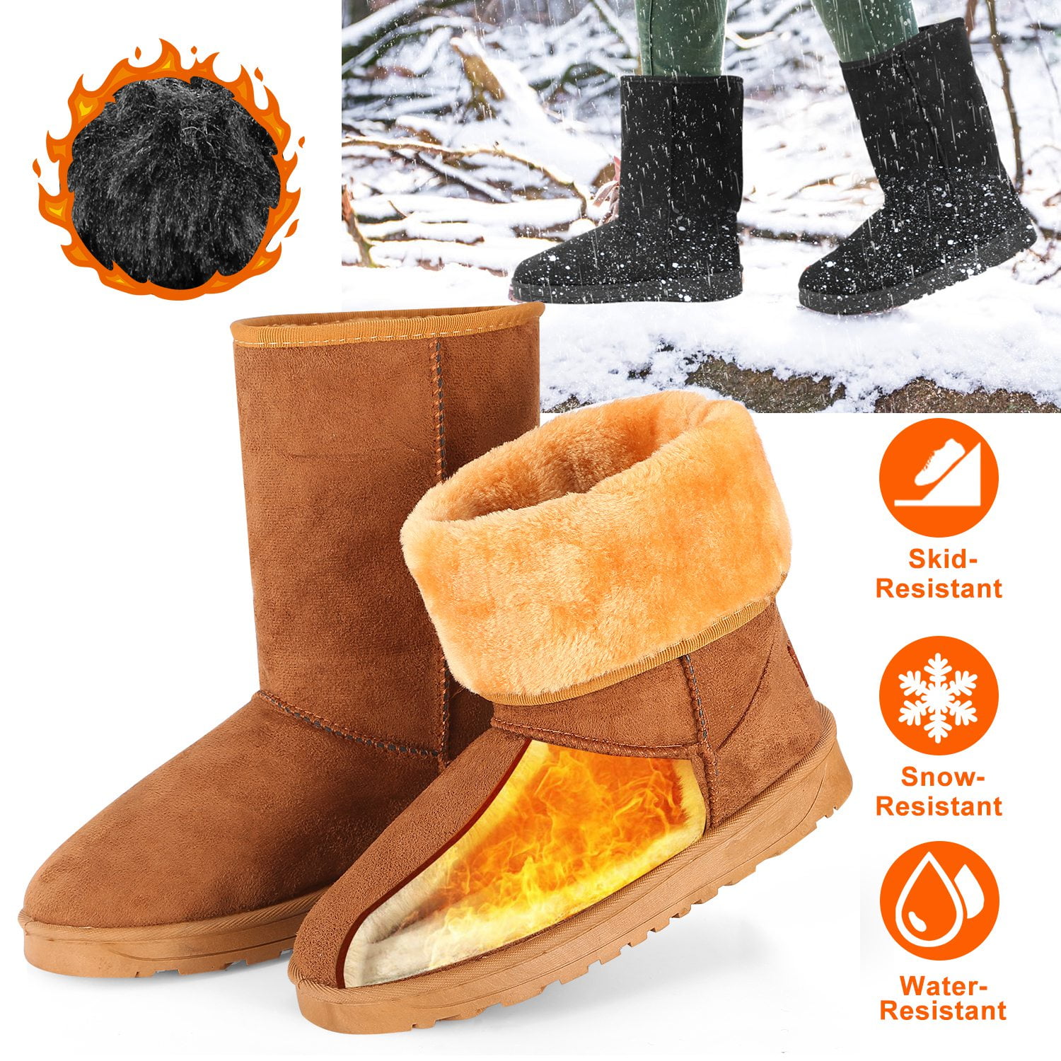 Zorpupoa Snow Boots for Women, Waterproof Warm Mid-Calf Winter Snow ...
