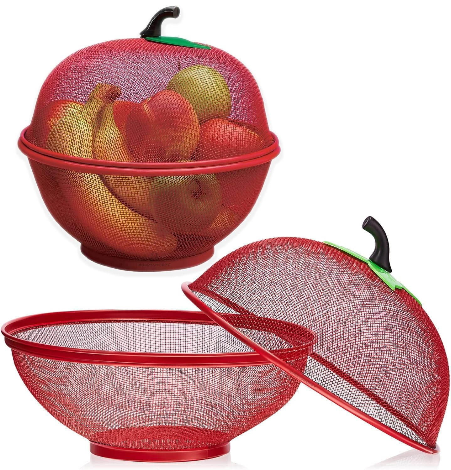 Zorzel Fruit Bowl RED Apple Shape Mesh Fruit Basket Fruit Bowl with Lid ...