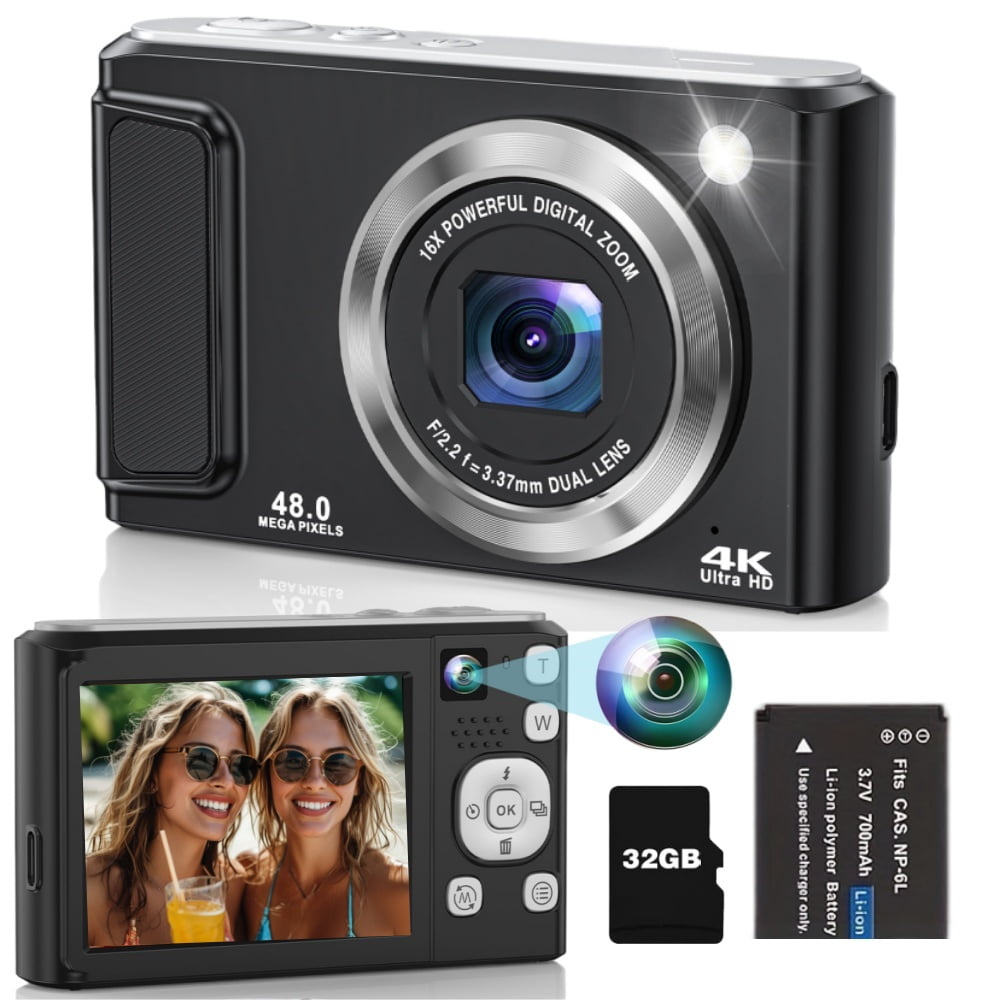 Zostuic 4K Digital Camera,16X Digital Zoom 48MP Autofocus Vlogging Camera with Dual Camera,Flash ...