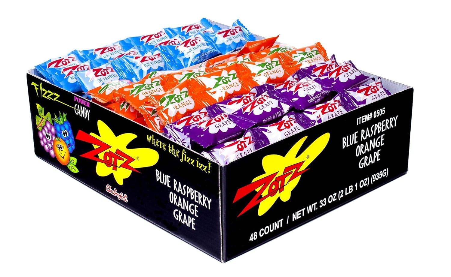 Zotz Blue Raspberry Orange Grape Fizz Power Candy, 0.7 Ounce - 48 per ...