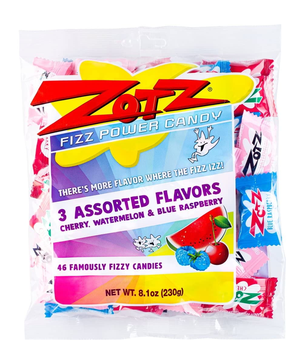 ZOTZ Fizz Powder Candy Assorted 8.1oz Bag with Cherry Watermelon Blue ...