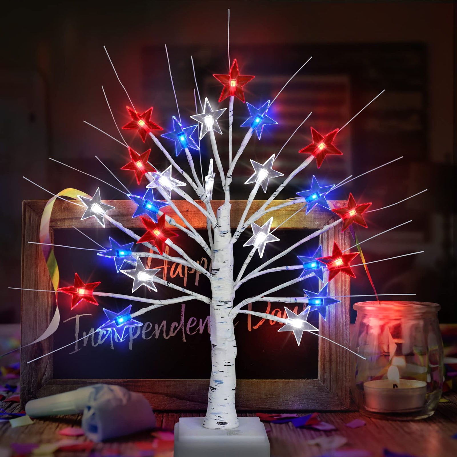 Zougou Fourth Of July Home Decor, Lighted Tree With 24 Star , Red ...