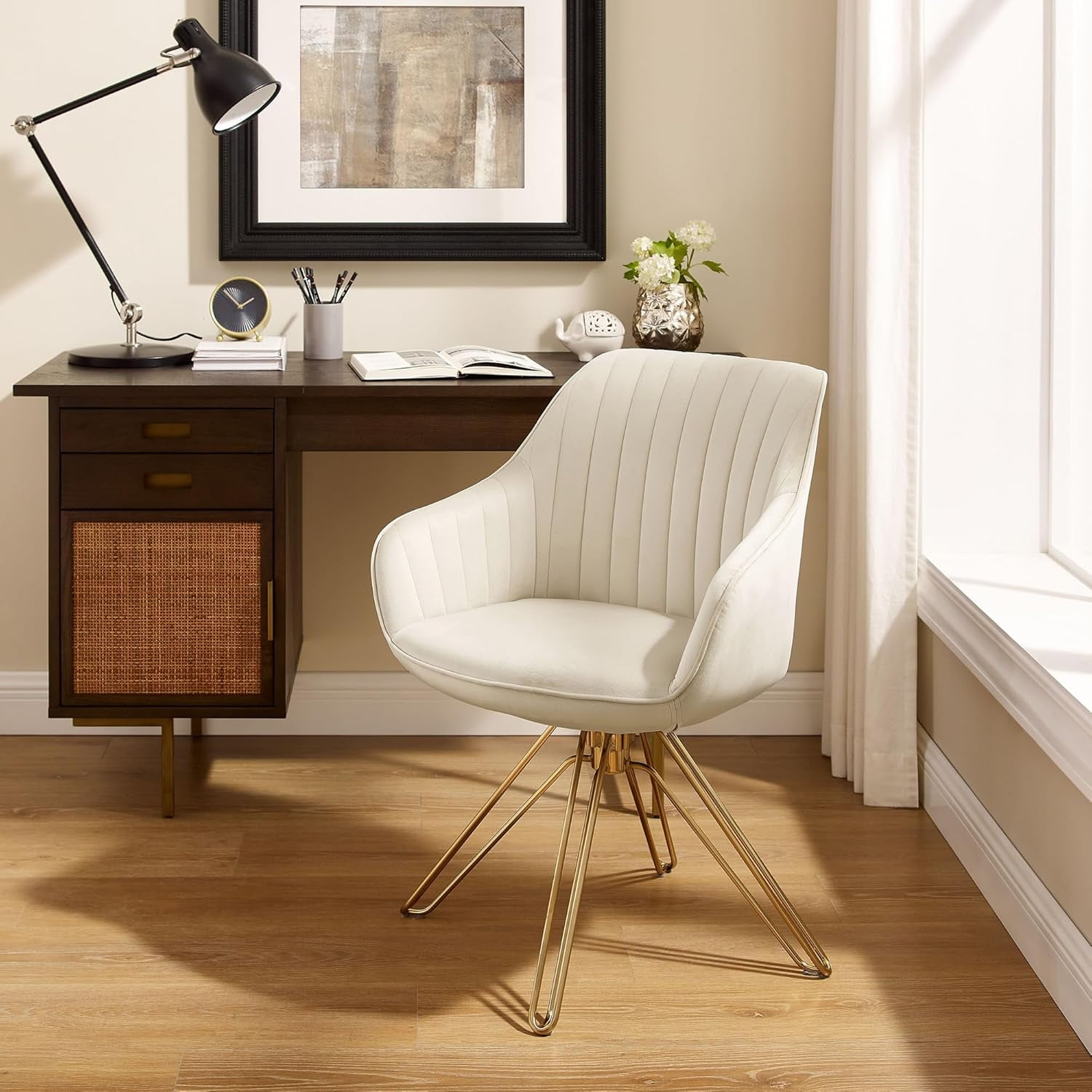 Zouron Mid Century Modern Swivel Accent Chair with Gold Metal Legs ...