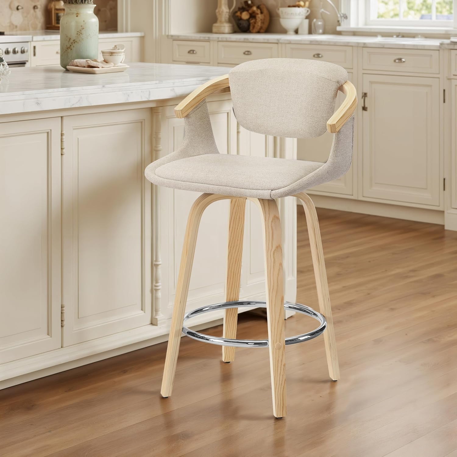 Zouron Swivel Wooden Bar Stool with Arms, 26" Counter Height Barstool ...