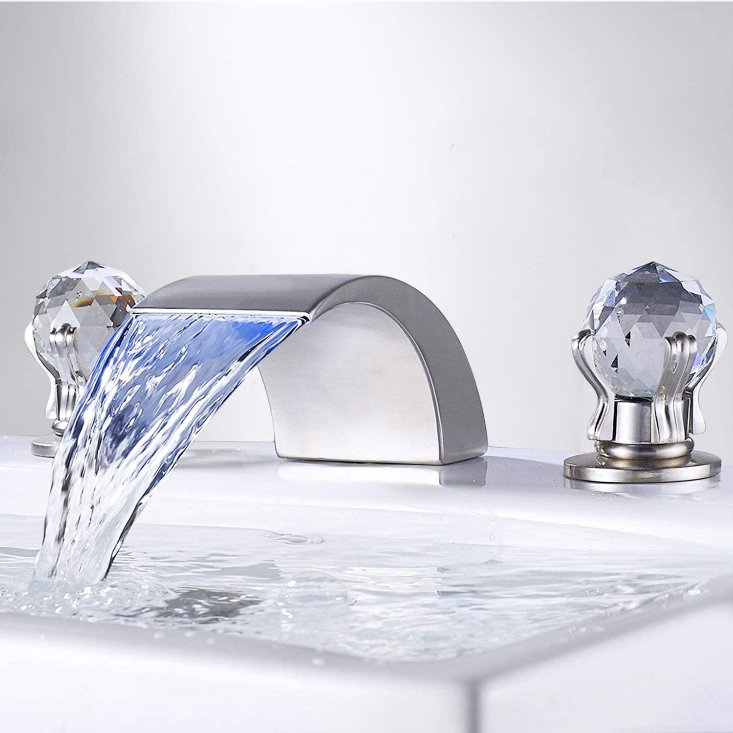 Zovajonia 3 Hole Bathroom Faucet Dual Crystal Knobs Vanity Basin Led ...