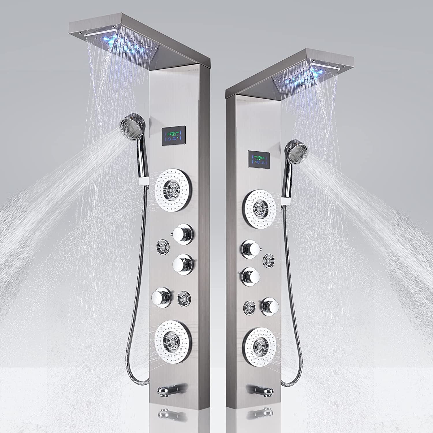 Zovajonia Brushed Nickel Led Shower Panel Tower System, Multi-Function ...