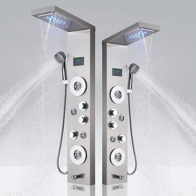 Zovajonia Brushed Nickel Led Shower Panel Tower System, Multi-Function ...
