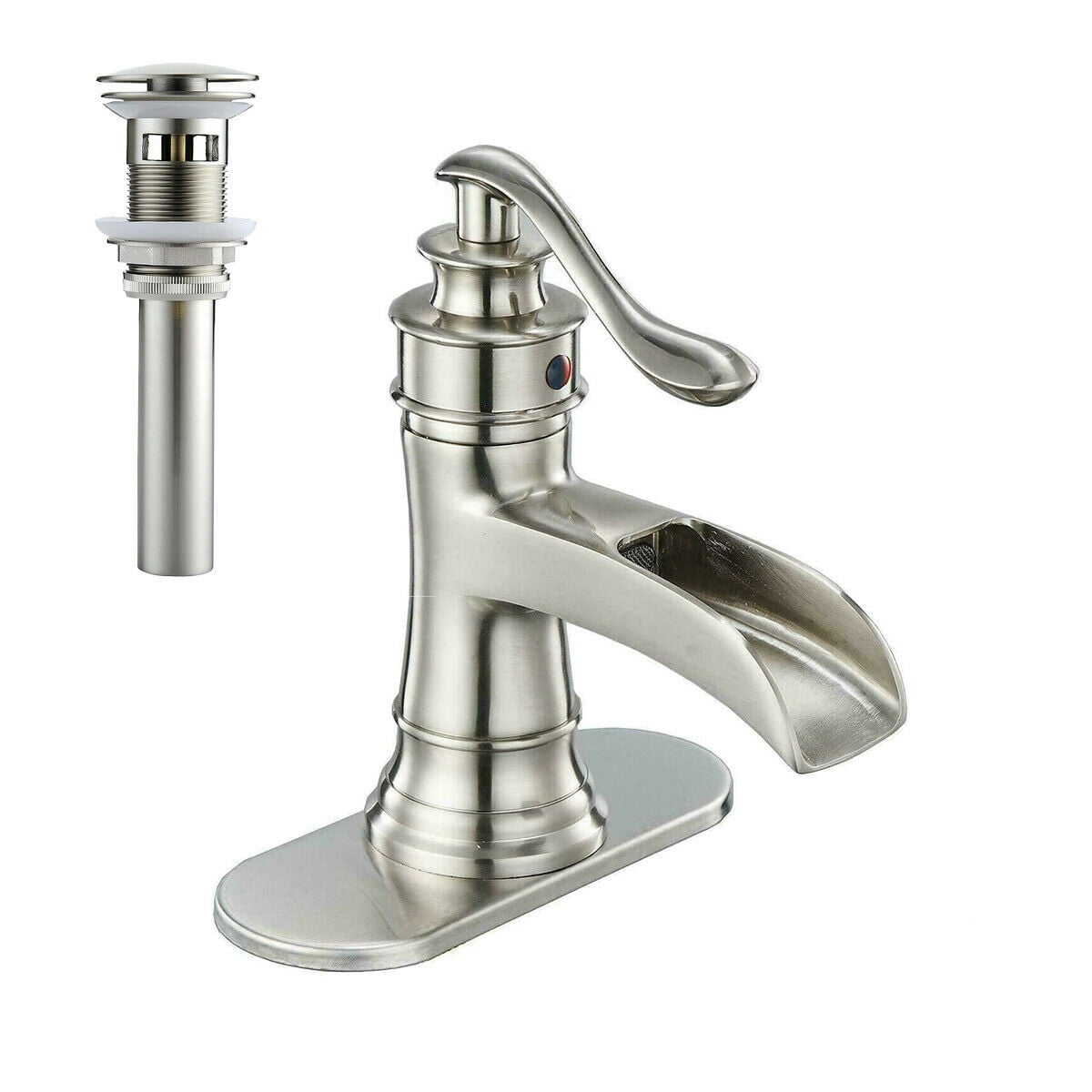 Zovajonia Modern Tall Fixtures, Brushed Nickel Waterfall Bathroom Sink ...