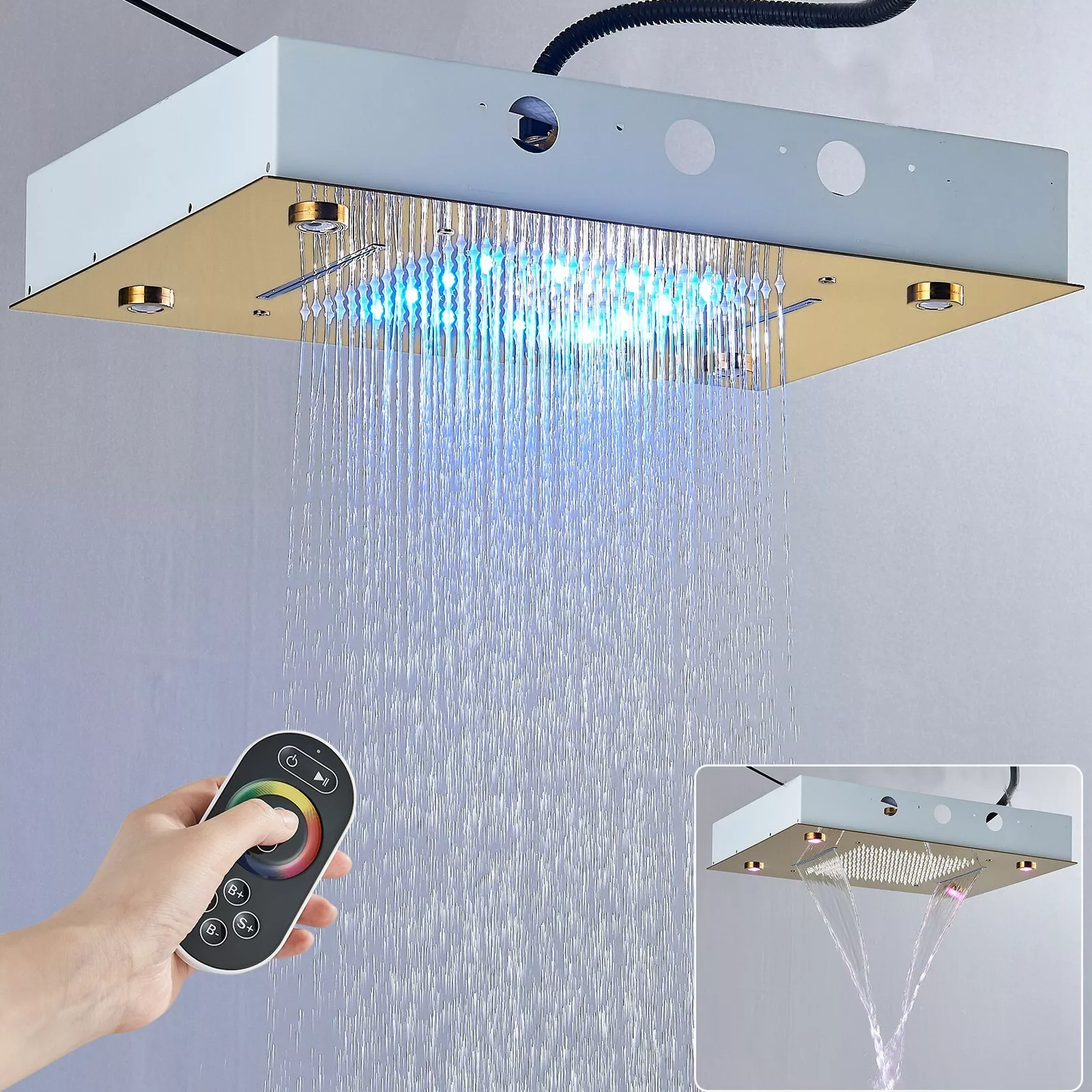 Zovajonia LED Shower Head Ceiling Mount Rainfall Waterfall Showerhead ...