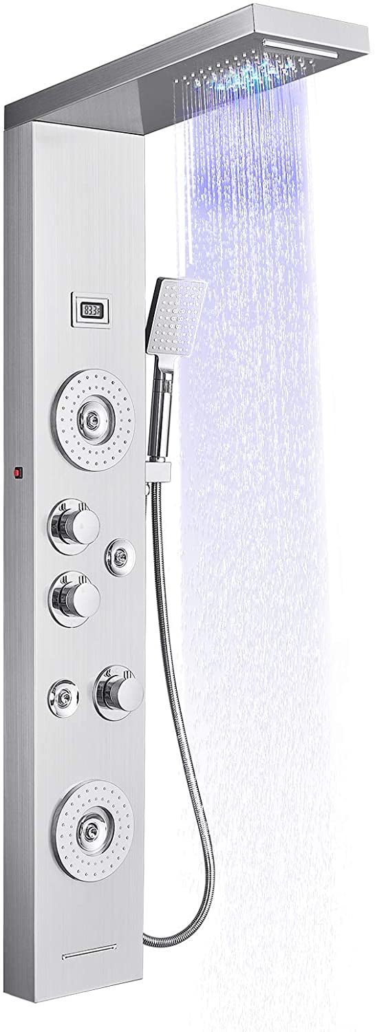 Zovajonia LED Shower Panel Tower, Stainless Steel, Waterfall & Rain ...