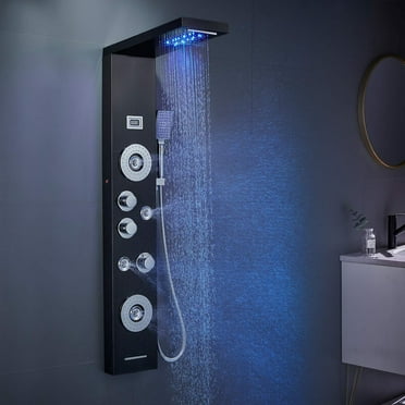 Senlesen LED Rainfall Waterfall Shower Panel Tower System with Temperature Display, Hand ...