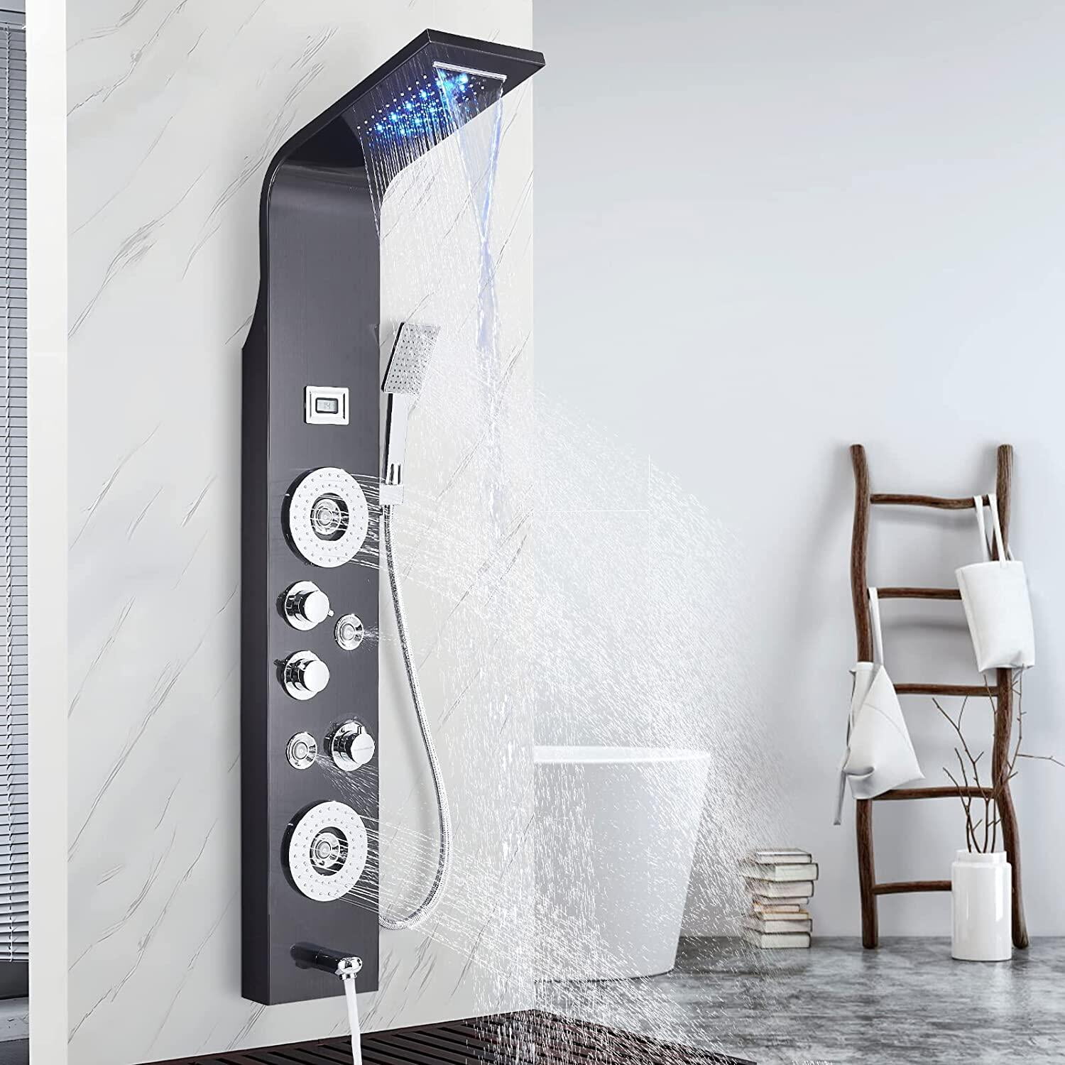 Zovajonia LED Shower Panel, Stainless Steel, Waterfall Showerhead ...