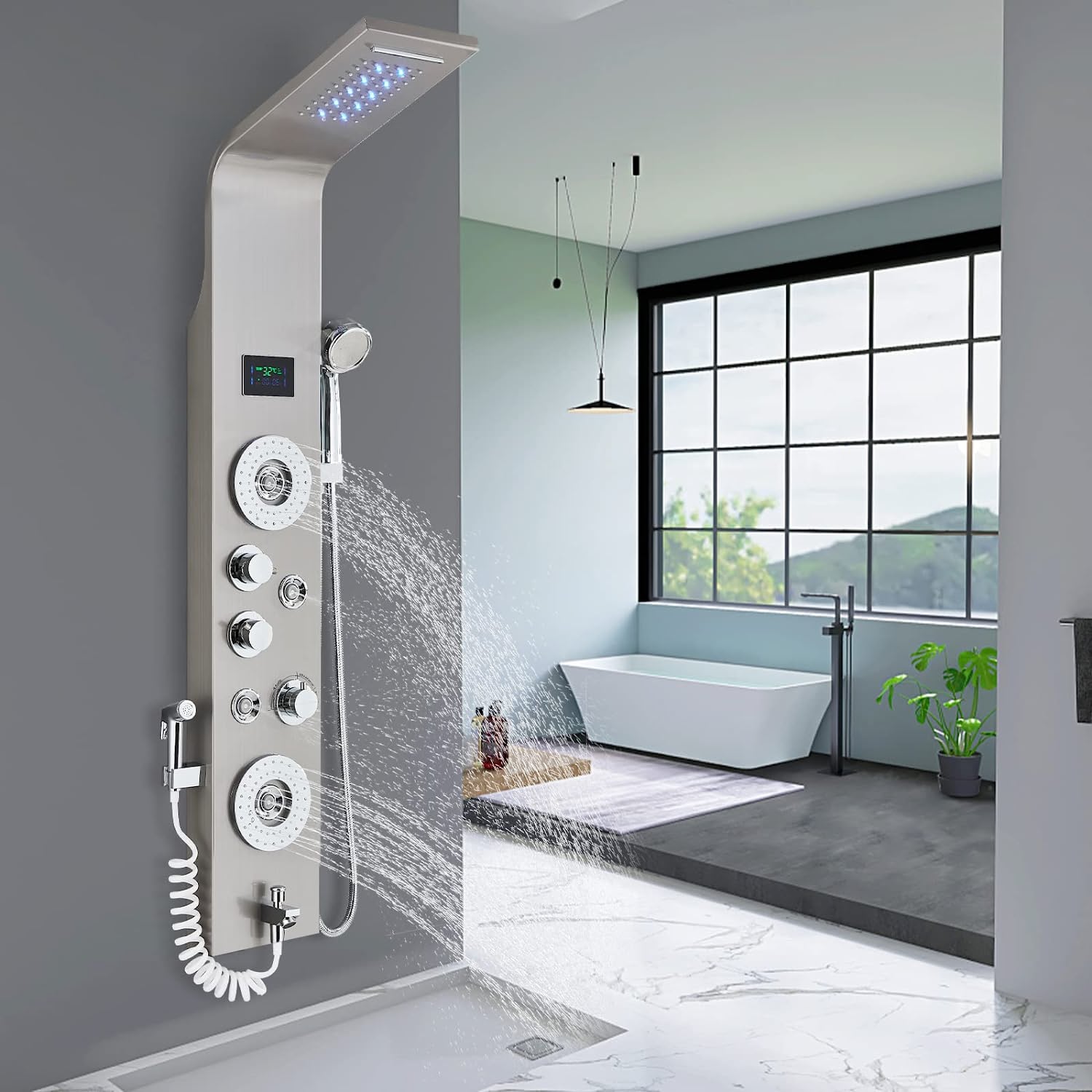 Zovajonia 47 Inch LED Shower Panel Tower System with Handheld ...