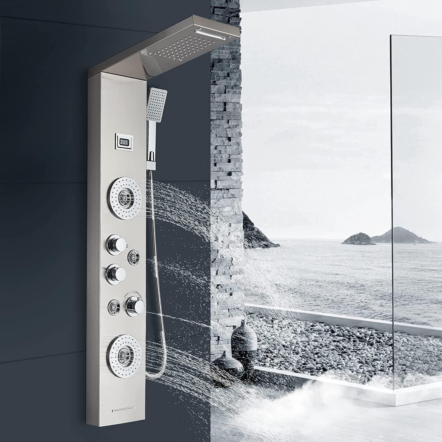 Zovajonia Shower Panel Tower System, Multi-Functions Stainless Steel ...