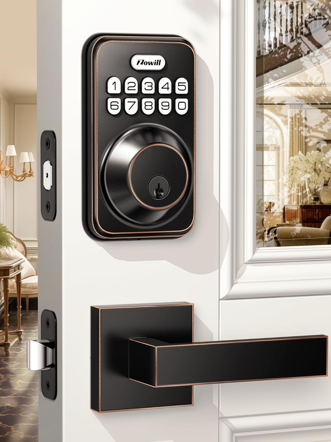 Zowill Keyless Entry Door Lock with 2 Lever Handles, Electronic Keypad ...