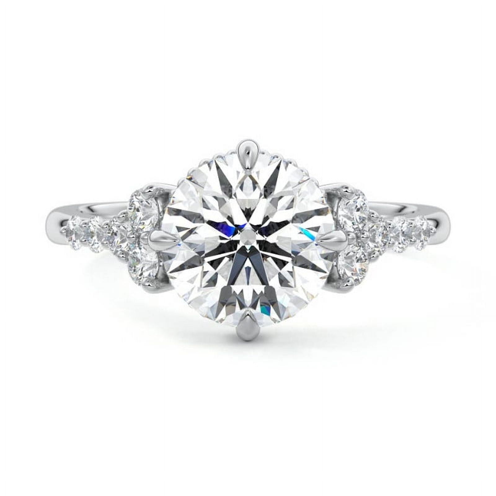 Zoya Jewel Stamped 14K Silver Ring - 2.1 Ct Brilliant Round Moissanite ...