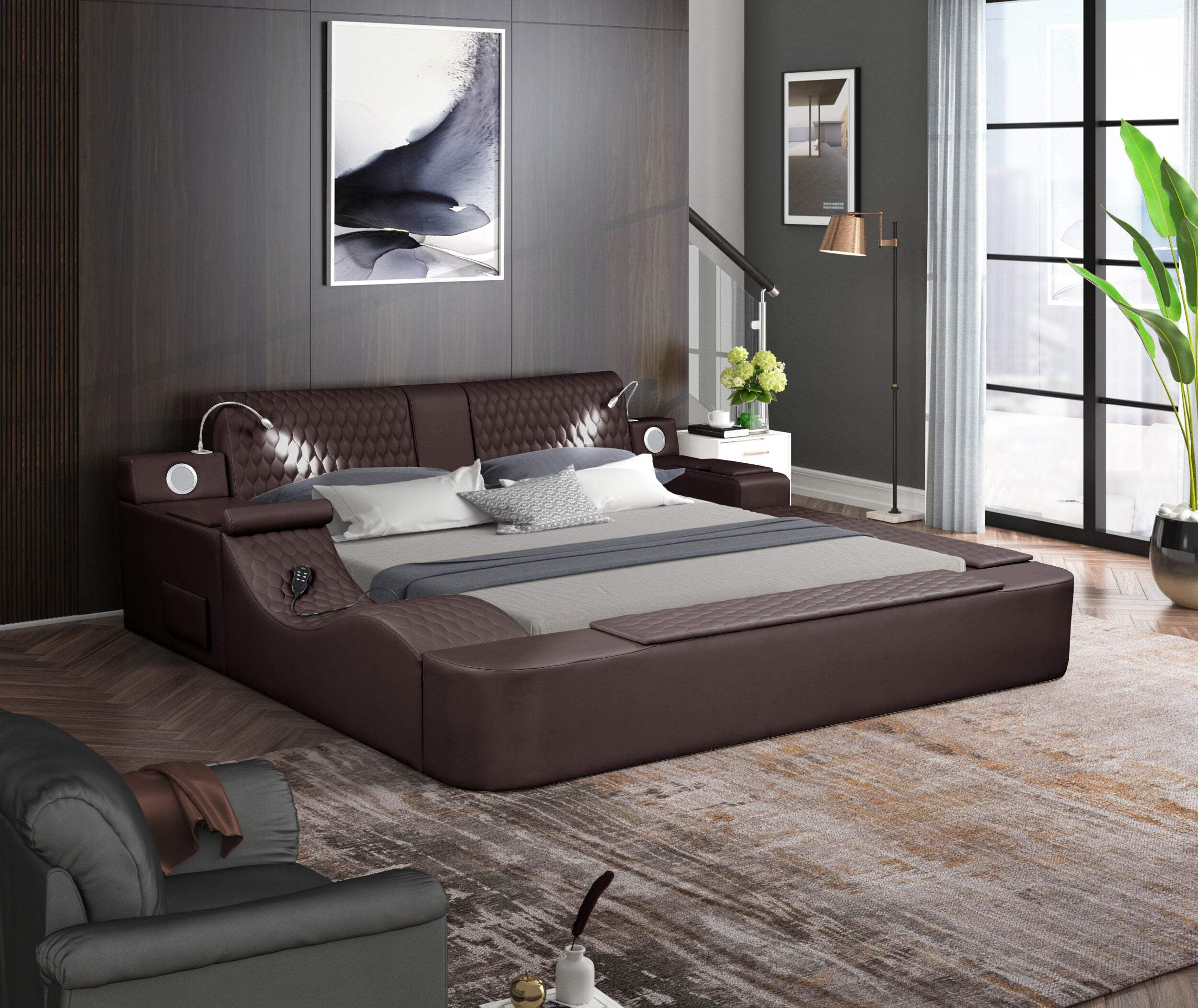 Zoya Smart Multifunctional Queen Size Bed Made With Wood In Brown Box ...