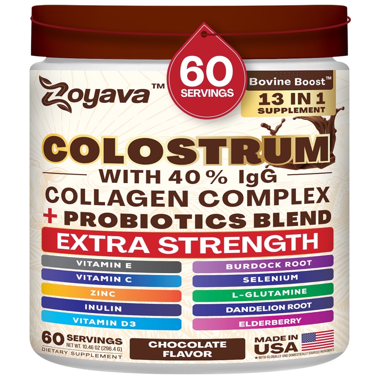 Colostrum Powder Supplement with 40% IgG, Collagen, Probiotics, Burdock ...