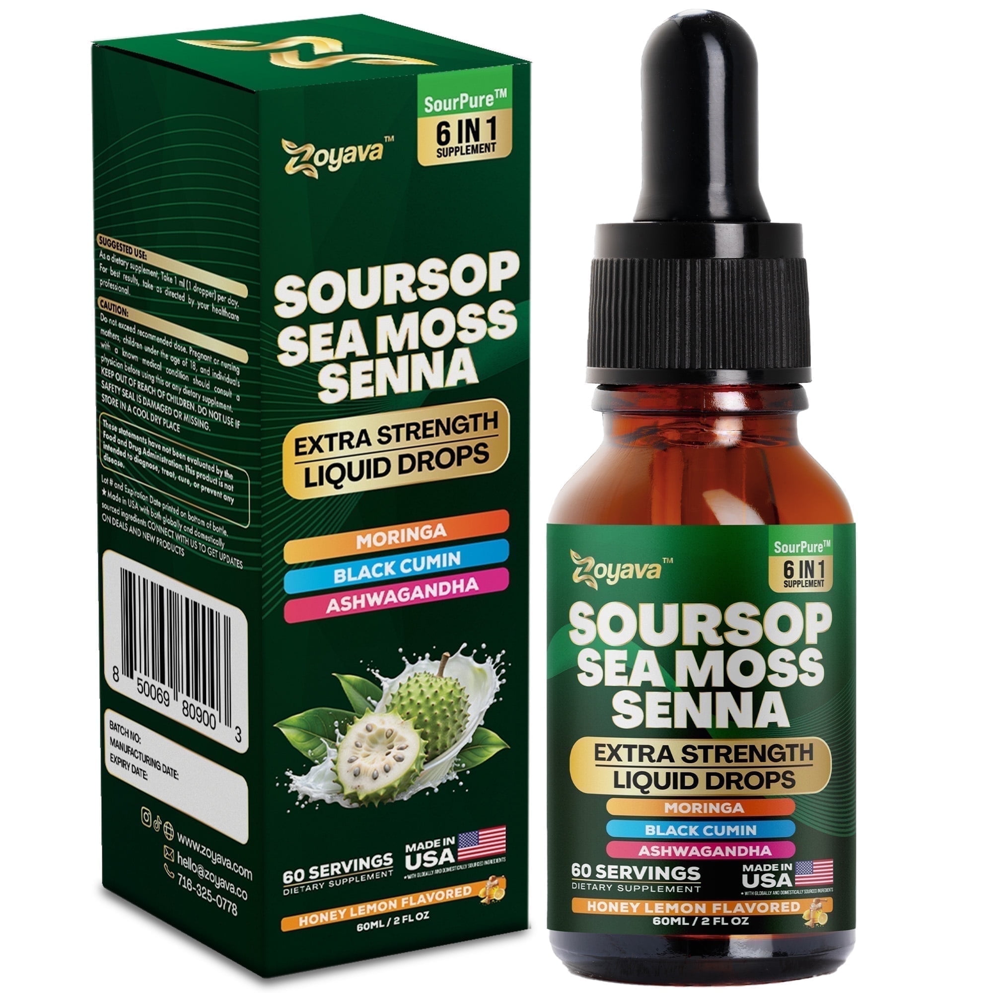 Zoyava Soursop Extract Liquid Drops, 1200 MG, Sea Moss, Ashwagandha ...