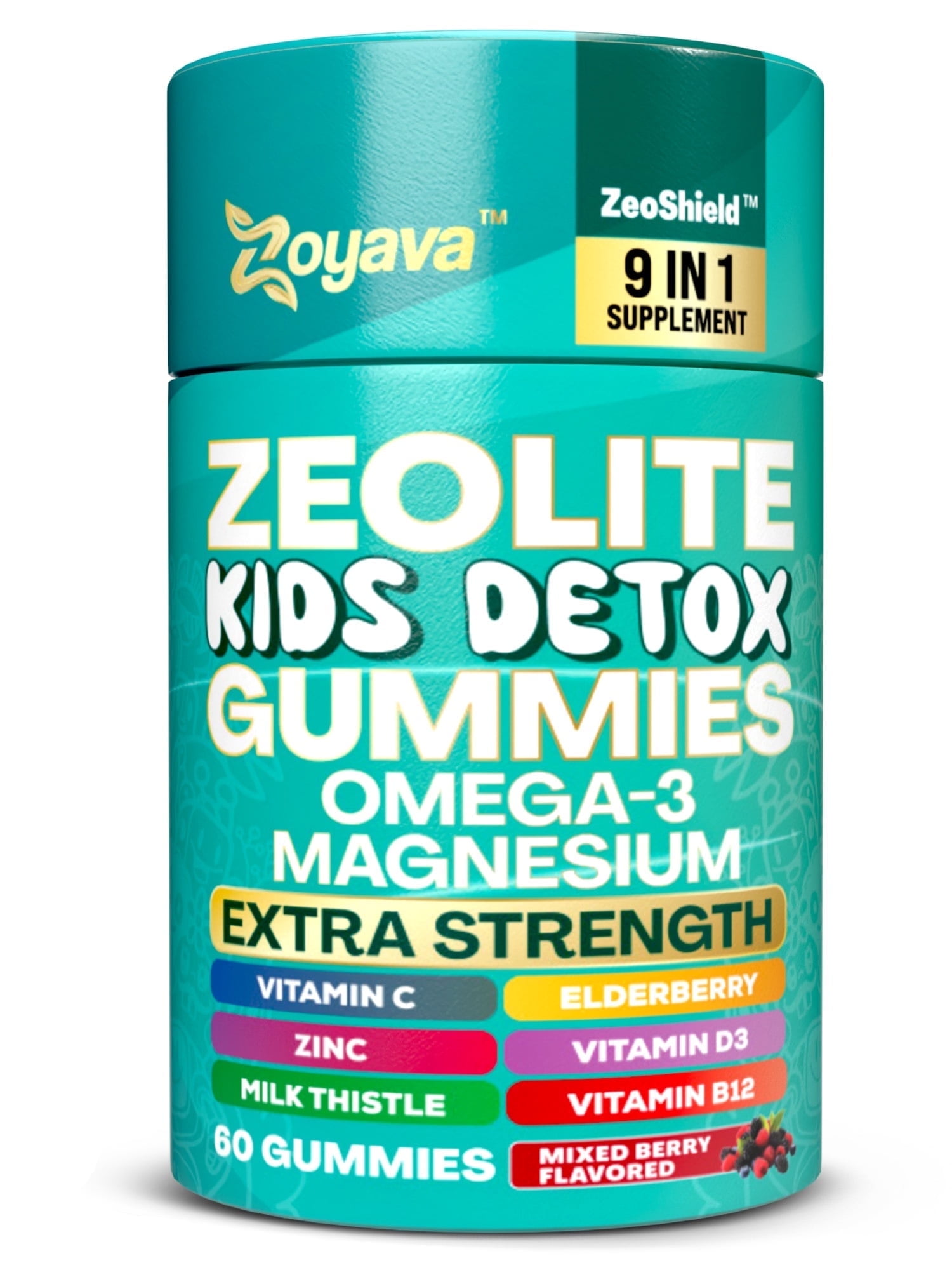 Zoyava Zeolite Kids Detox Gummies Mixed Berry Flavored All-in-One 60 ...