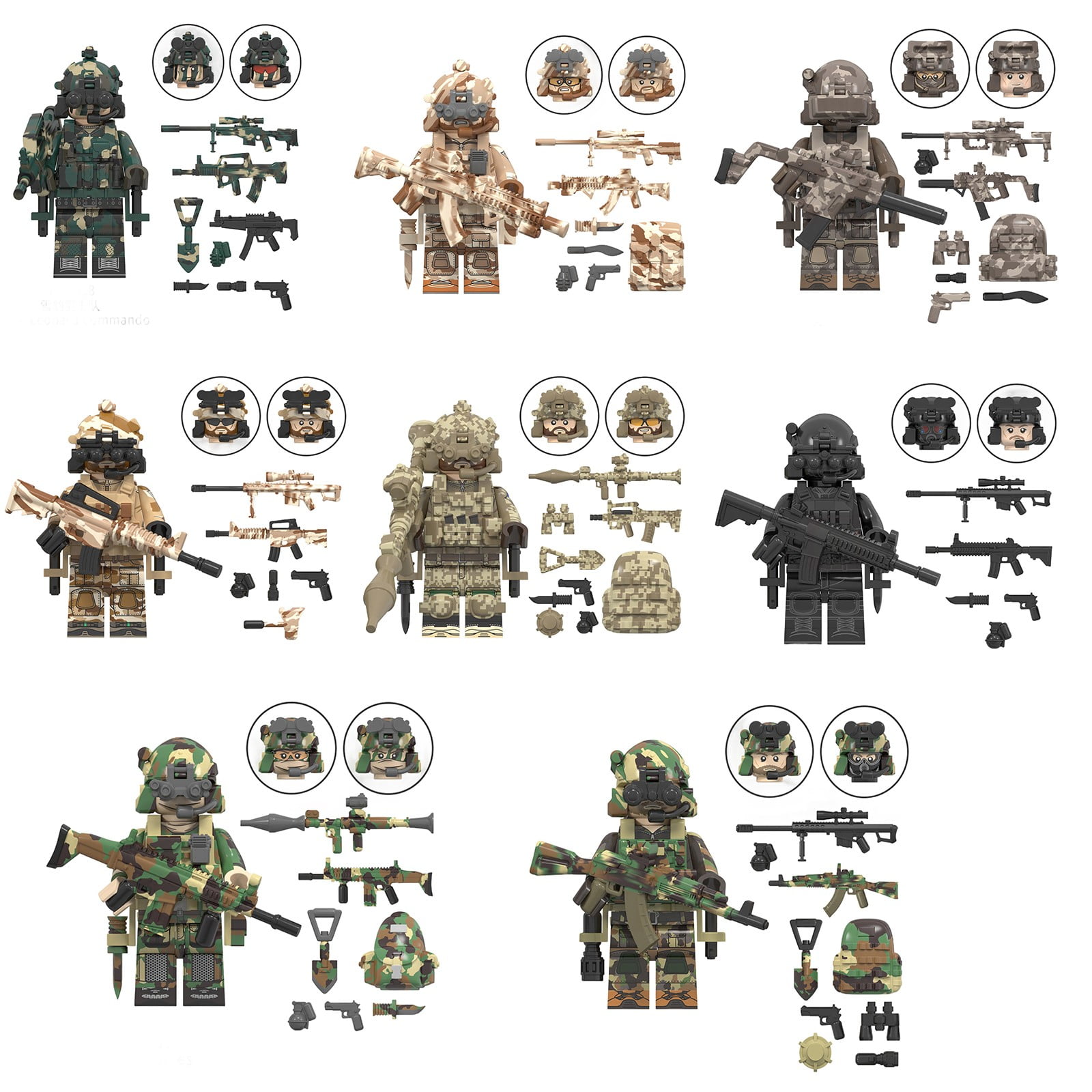 Zoytoys Cool Military Minifigures Set - 8PC Army Minifigures, 1.7" Air ...