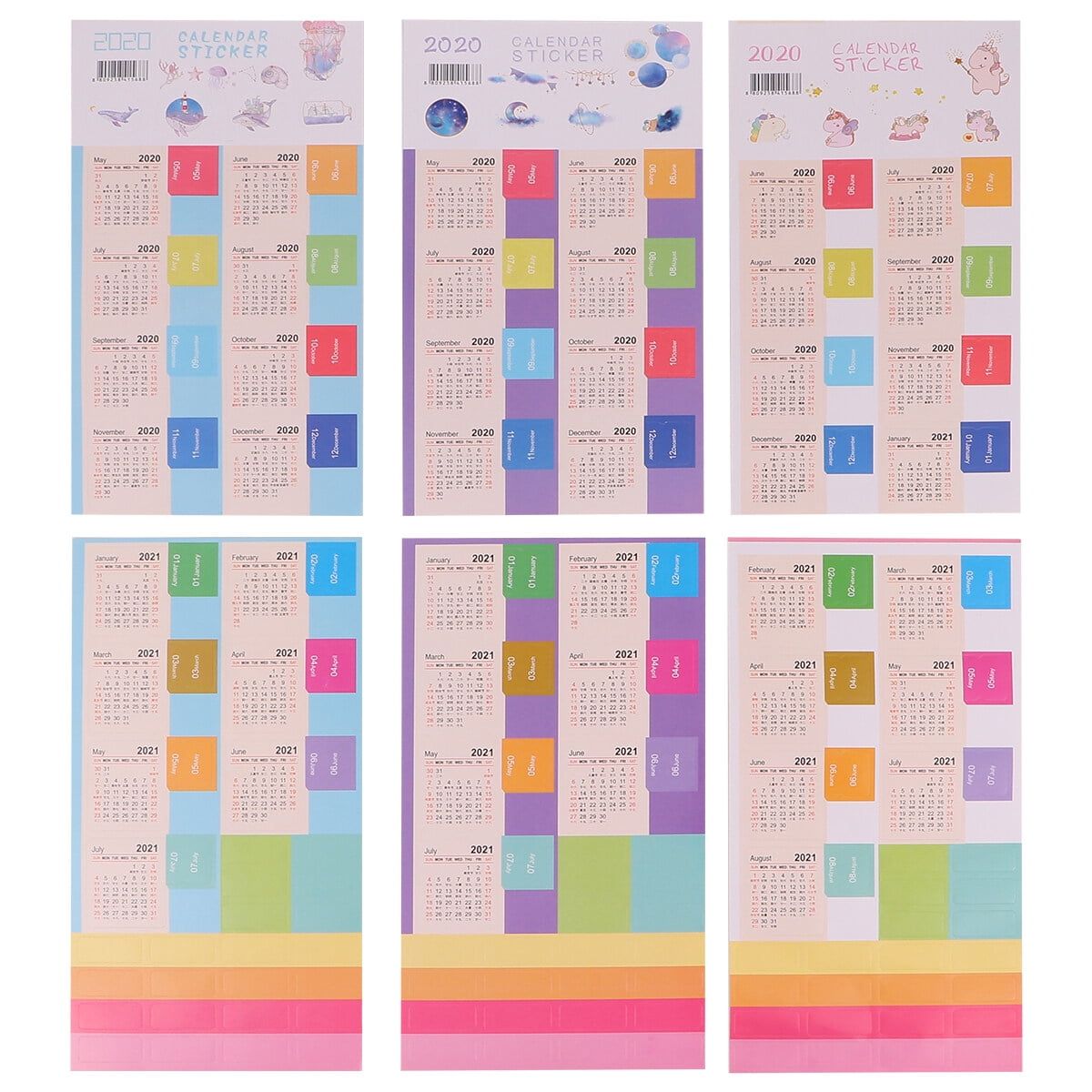 Zoyueyie 1 Set of 12 Sheets 2020-2021 Calendar Sticker Calendar Index ...