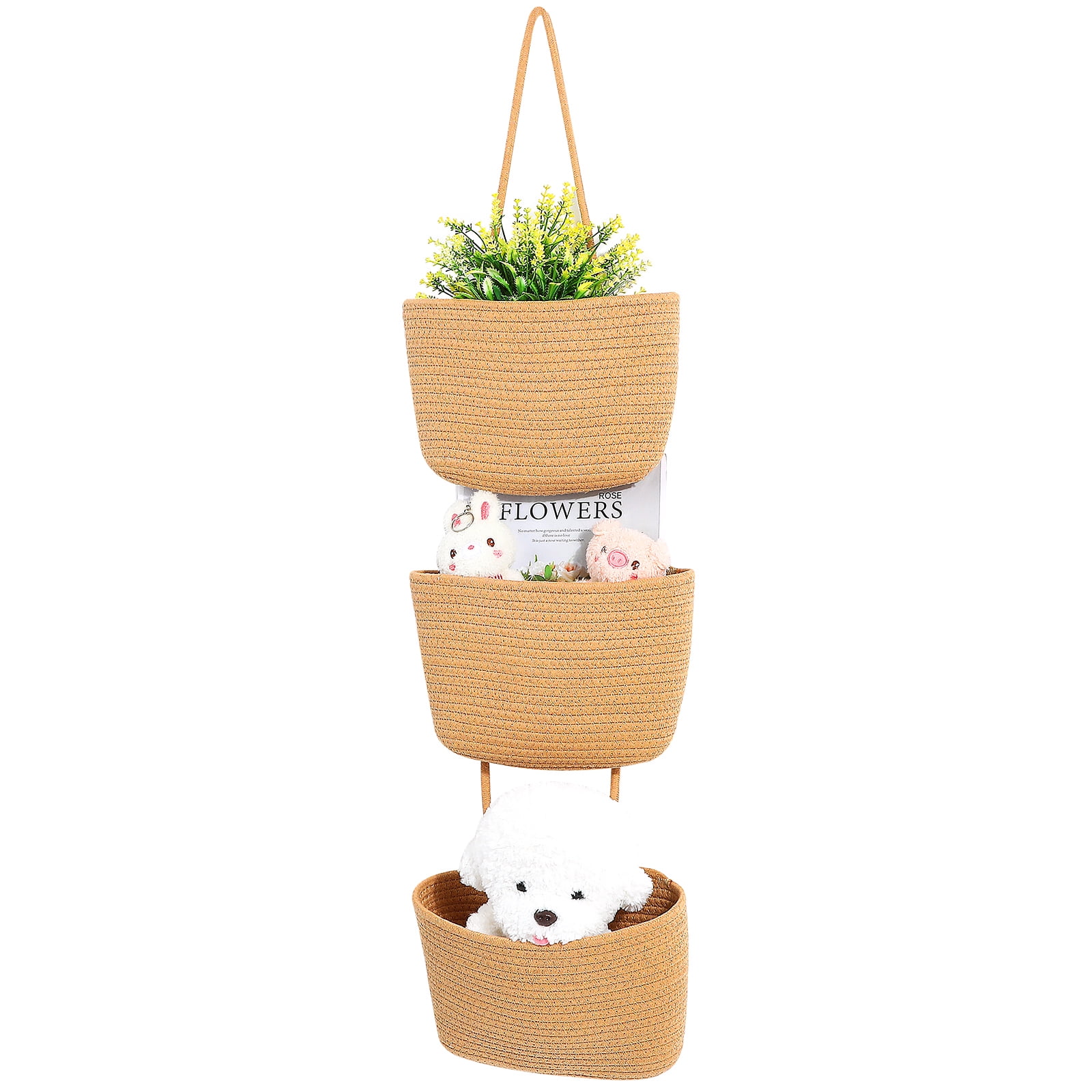 Zoyueyie Hanging Wall Basket Woven Hanging Basket Wall Storage 3 Tier ...
