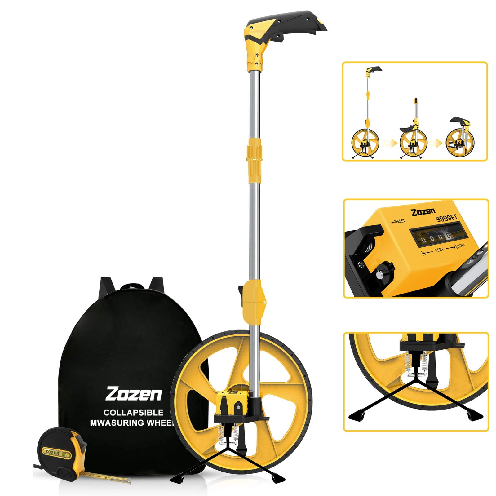 Zozen Distance Measuring Wheel in Feet and Inches, Collapsible Measure ...