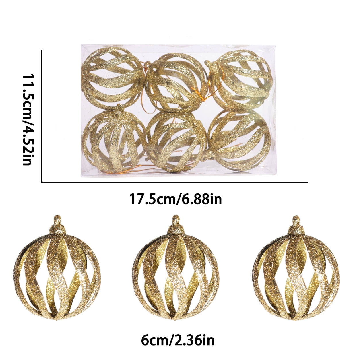 Zpanxa 6 Pack Wave Pattern Christmas Balls Collection Gilded Glitter ...