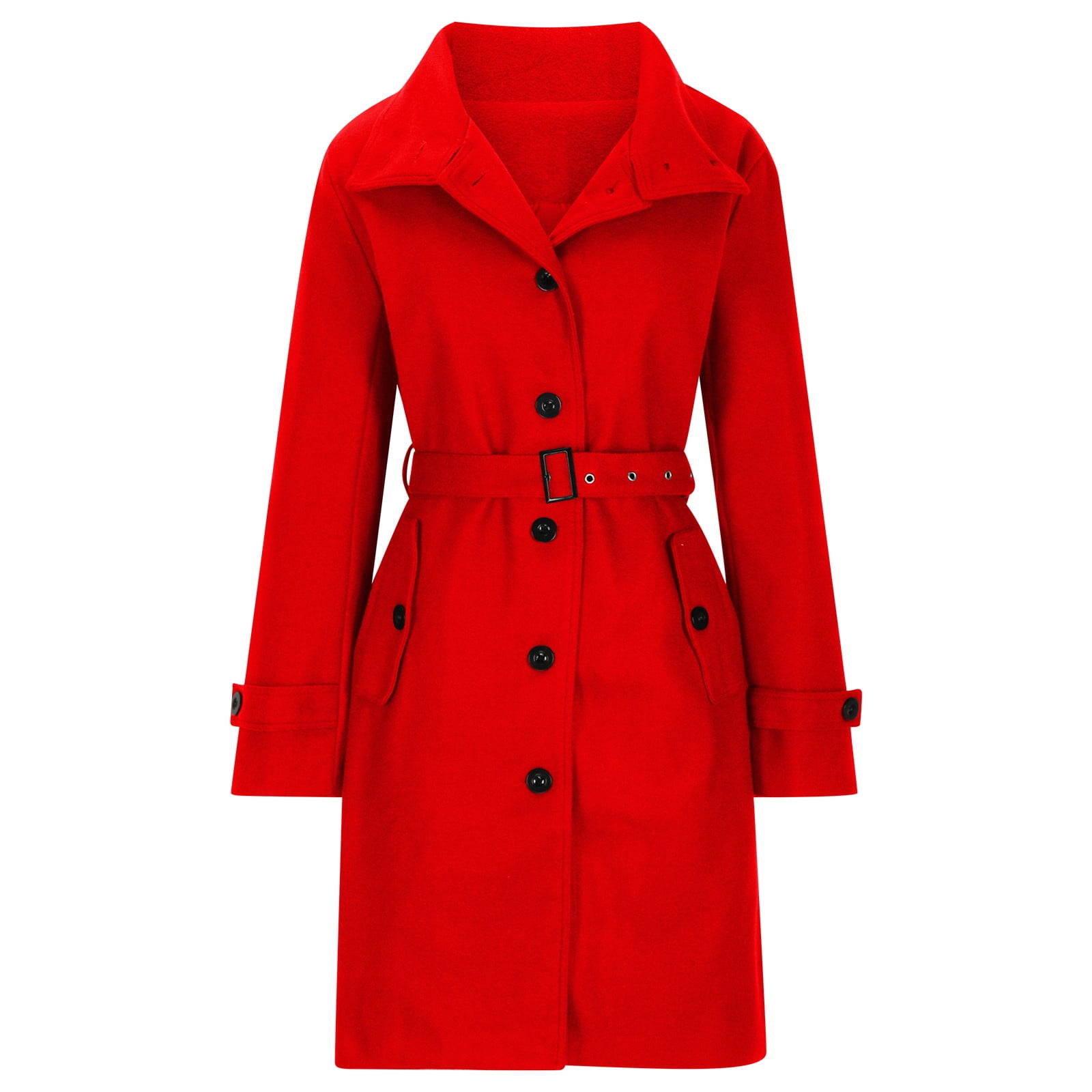 Zpanxa Belted Trench Coat Women Lightweight Wool, Tailored Fit Solid ...